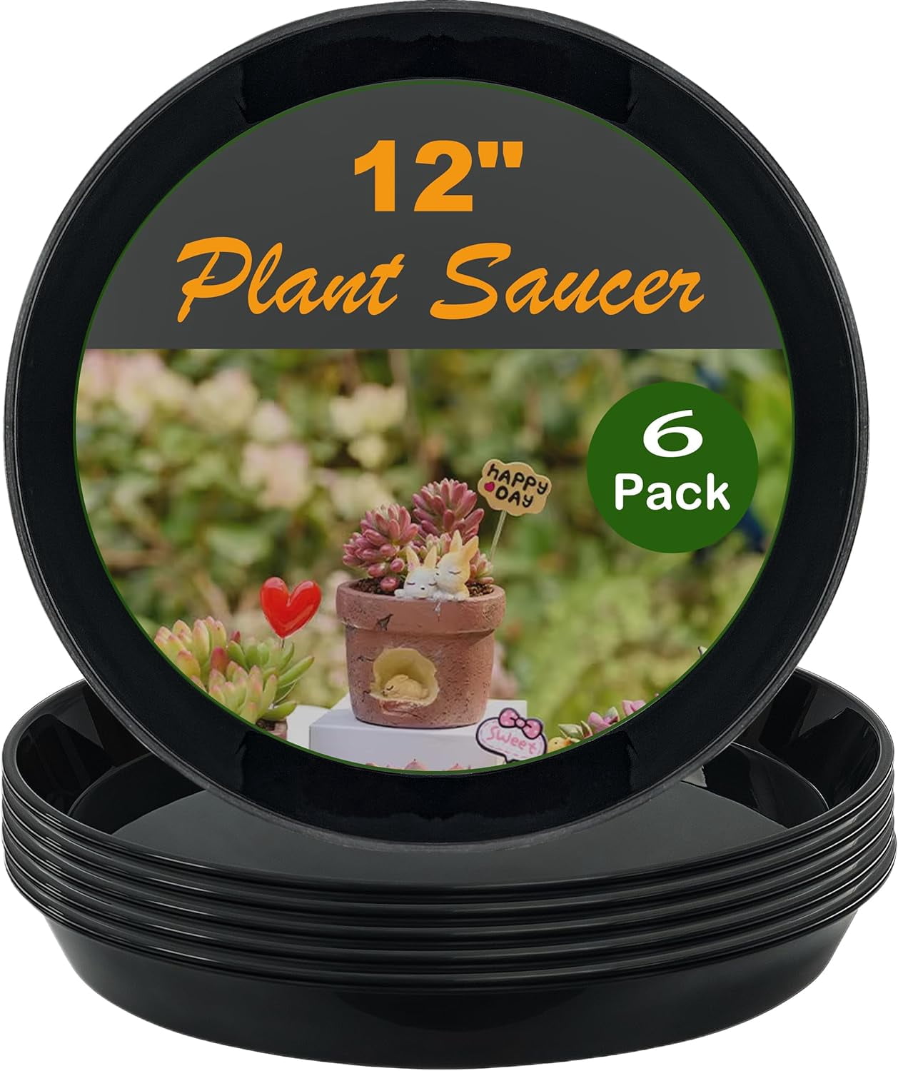 Plant Saucer Tray 12 inch, 6 Pack Plastic Plant Trays Saucers for ...