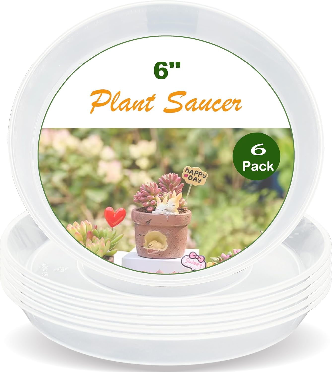 Plant Saucer Tray 6 inch, 6 Pack Plastic Plant Saucers for Indoors ...