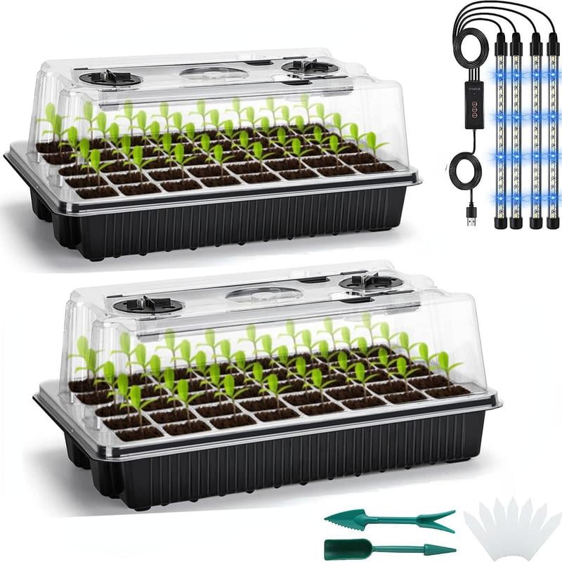Plant Seed Germination Tray Kit, LED Grow Light With Timer & 3 Modes ...