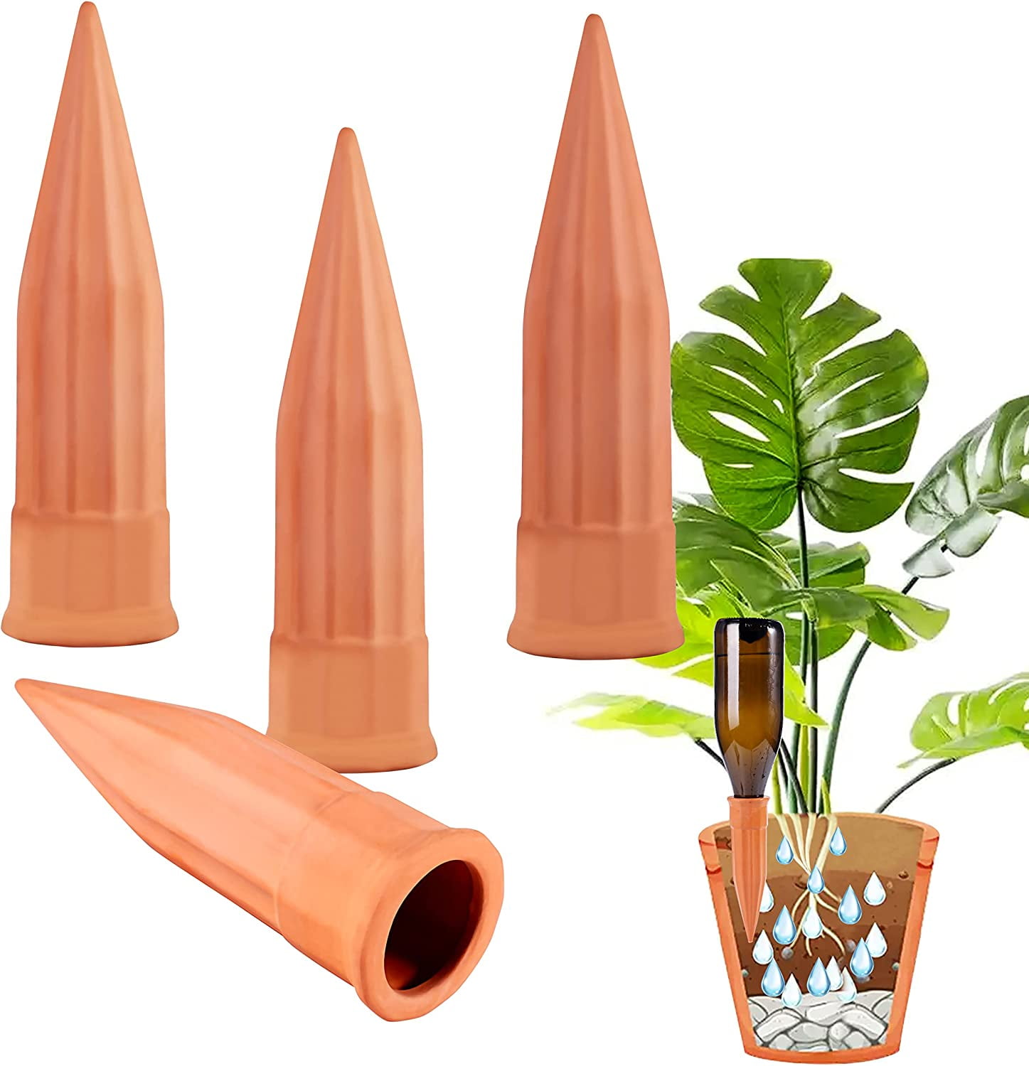 Plant Self-Watering Stakes-15 Pack Terracotta Automatic Plant Waterer ...