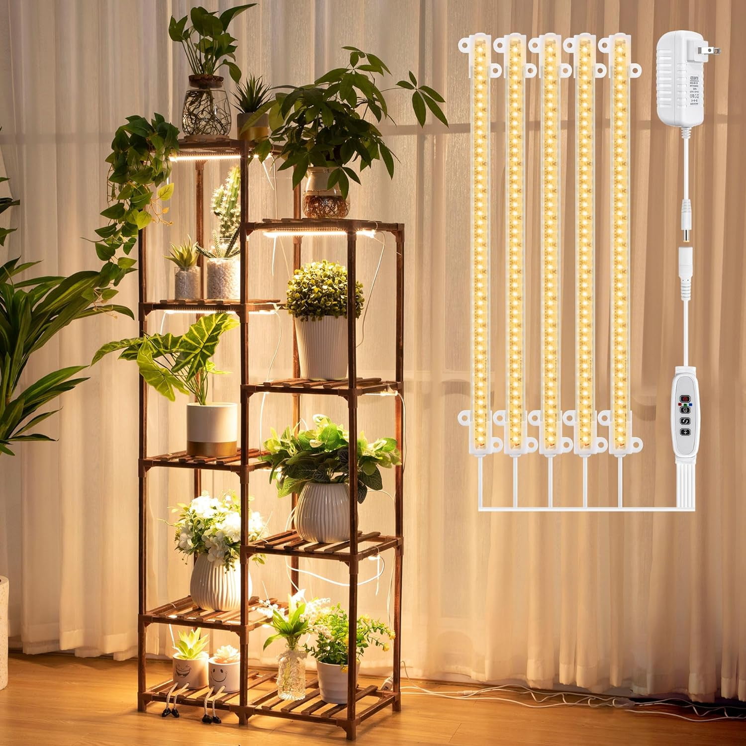 Plant Shelf with Grow Light, 8 Tiered Wood Plant Stand Indoor with Full ...