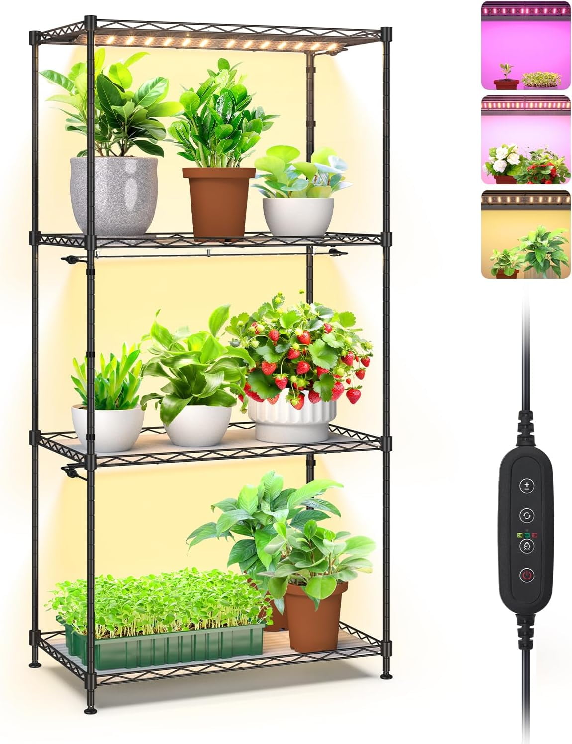 Plant Shelf with Grow Lights, Grow Light Shelf with 45W Dimmable Full ...