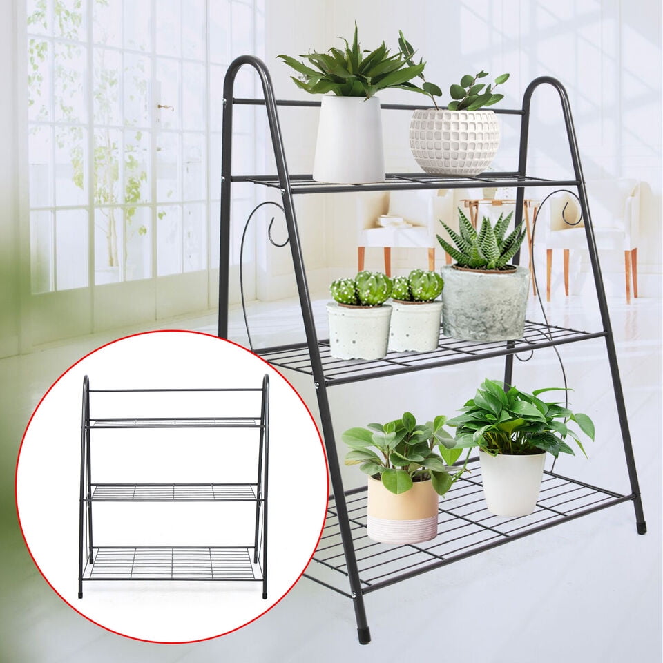 Plant Shelf Wrought Iron Flower Pot Display Rack for Outdoor Patio ...