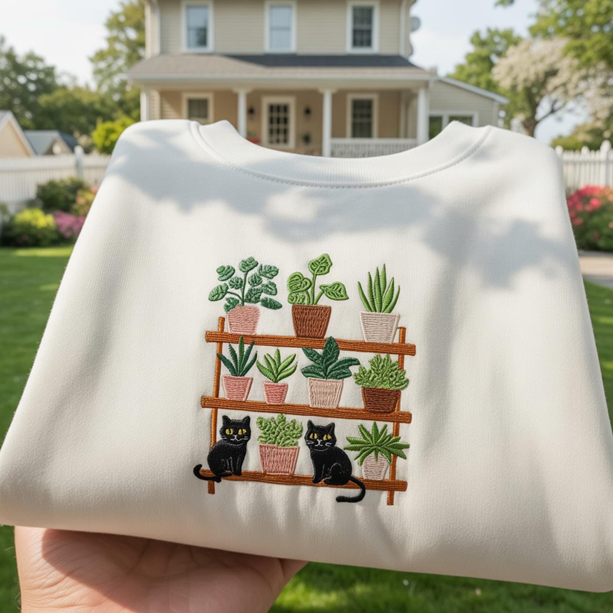 Plant Shelf with Black Cats Embroidered Sweatshirt, Funny Crazy Plant ...