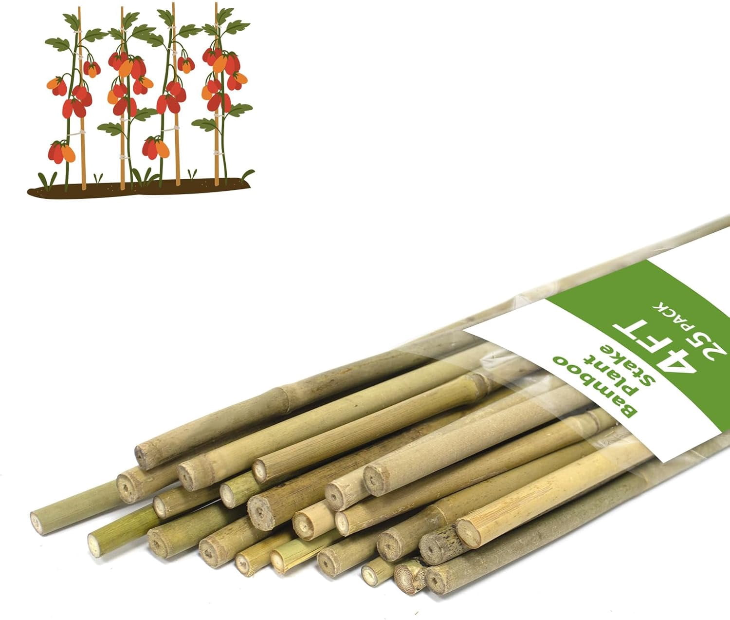 Plant Stakes, 4FT Natural Bamboo Garden Stakes, 25Pcs Bamboo Plant ...