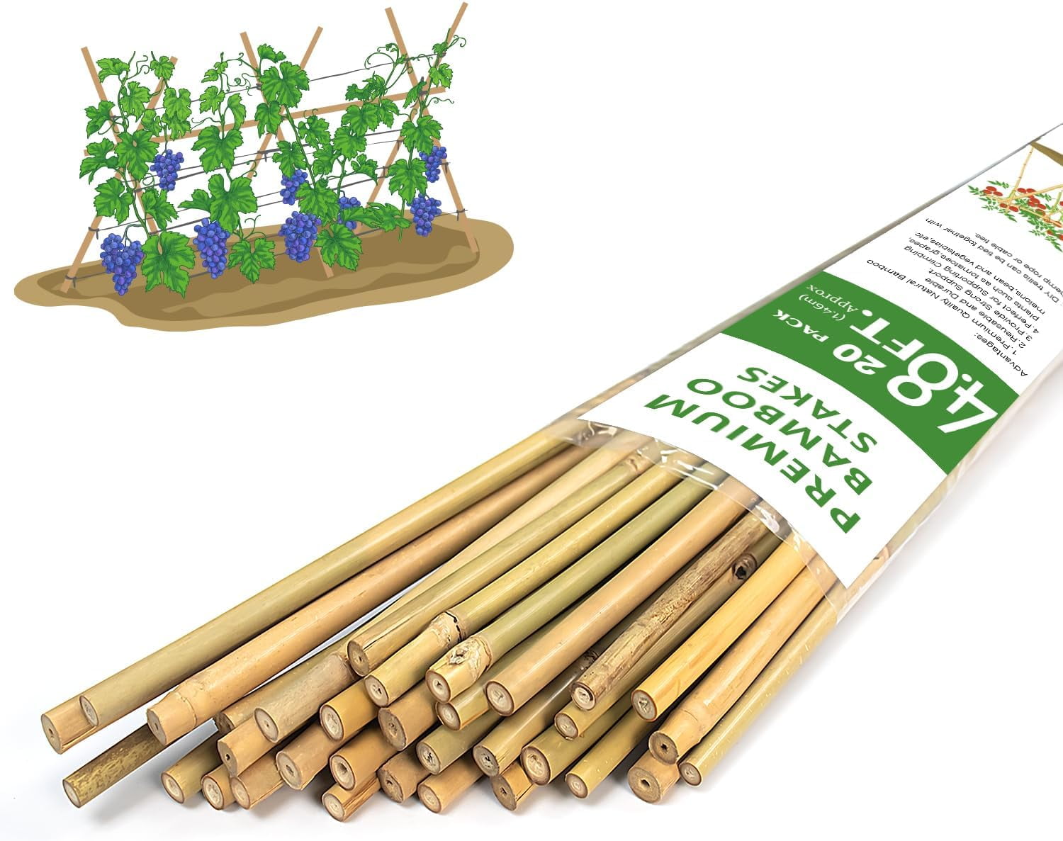 Plant Stakes Natural Garden Bamboo Sticks for Indoor and Outdoor, 20pcs ...