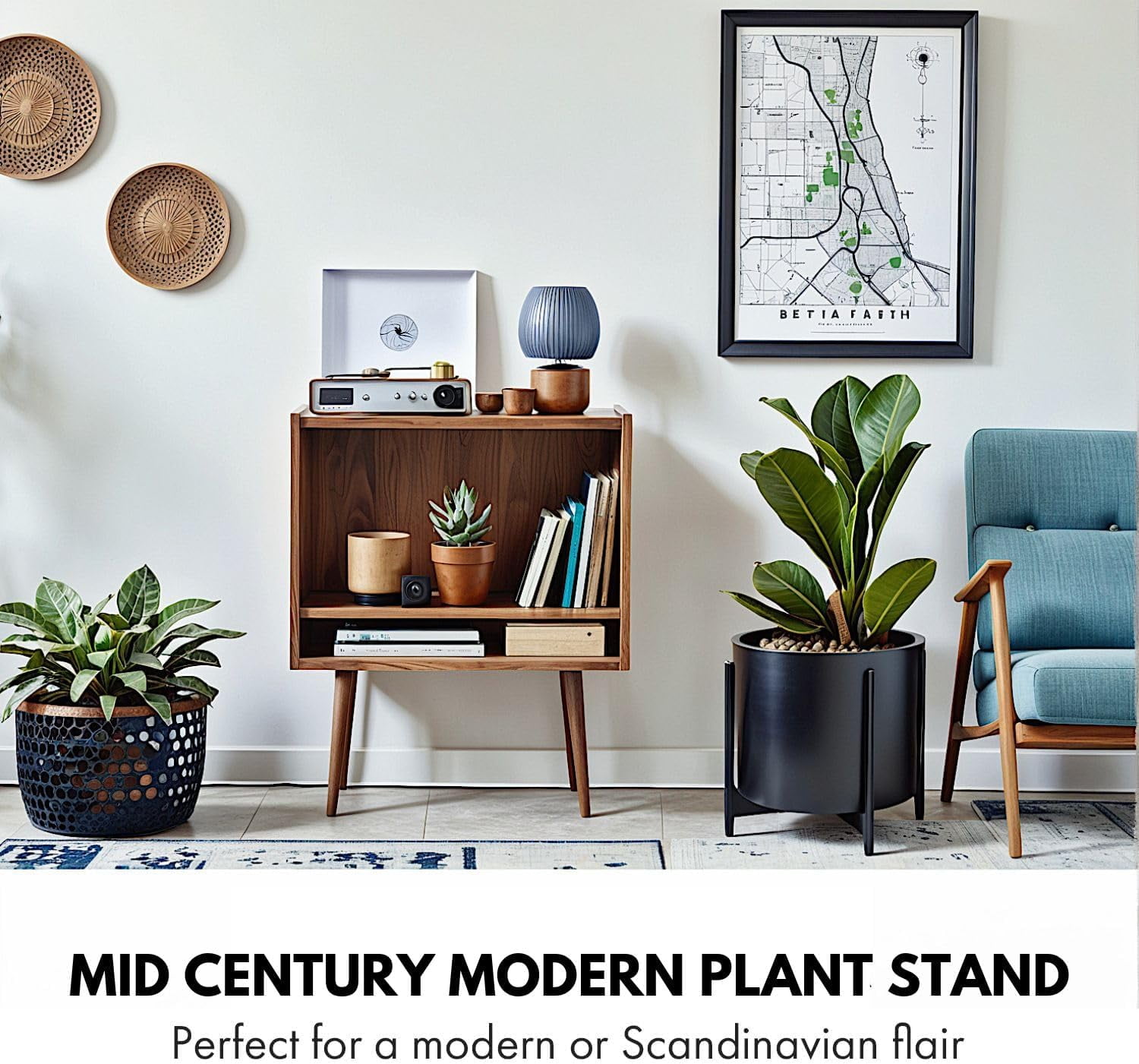 Plant Stand — 14.9 Inch Fixed Size Wooden Mid Planter Stand for Indoor ...