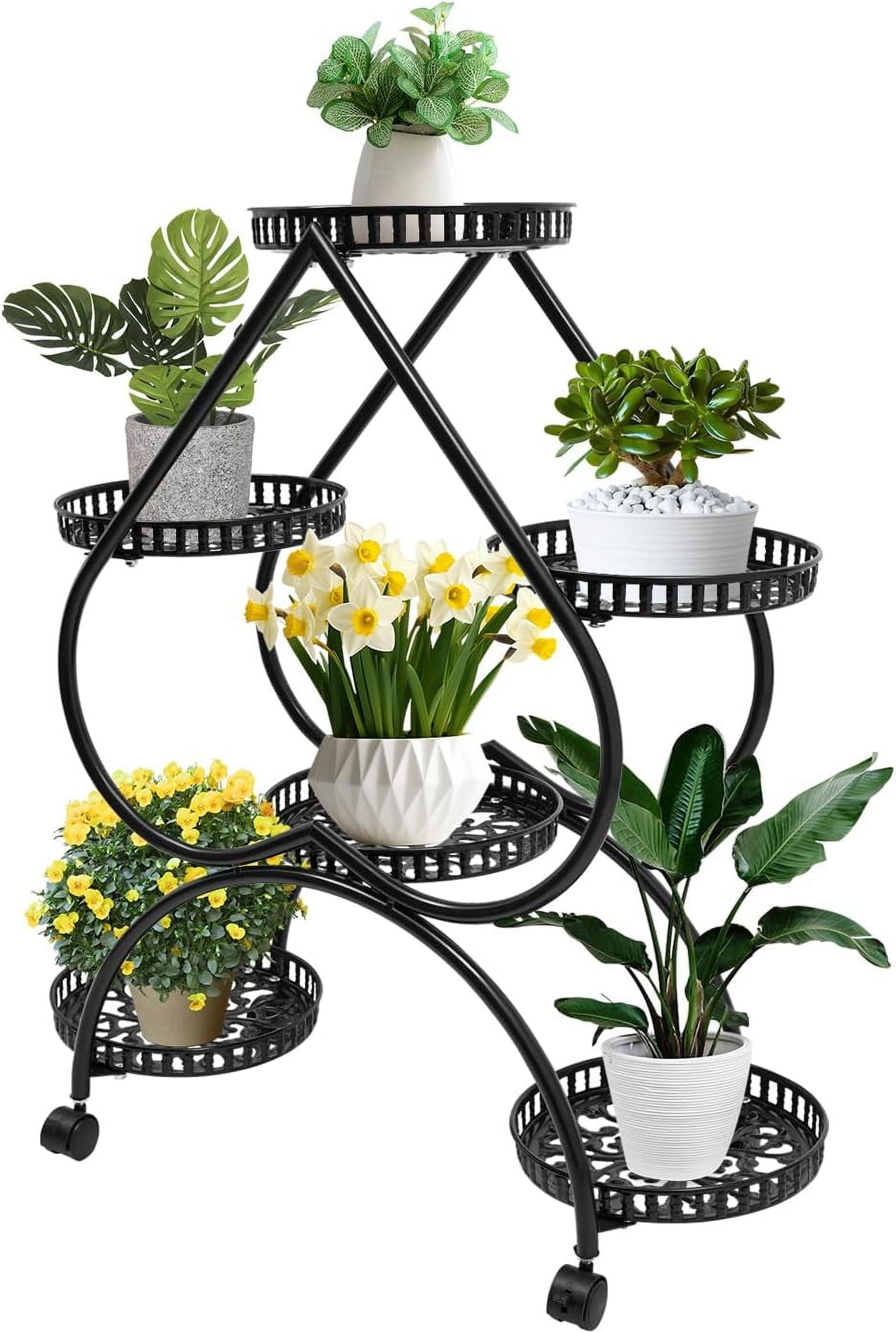 Plant Stand, 4 Tier Heart-shaped Metal Flower Pot Stand with 6 Potted ...
