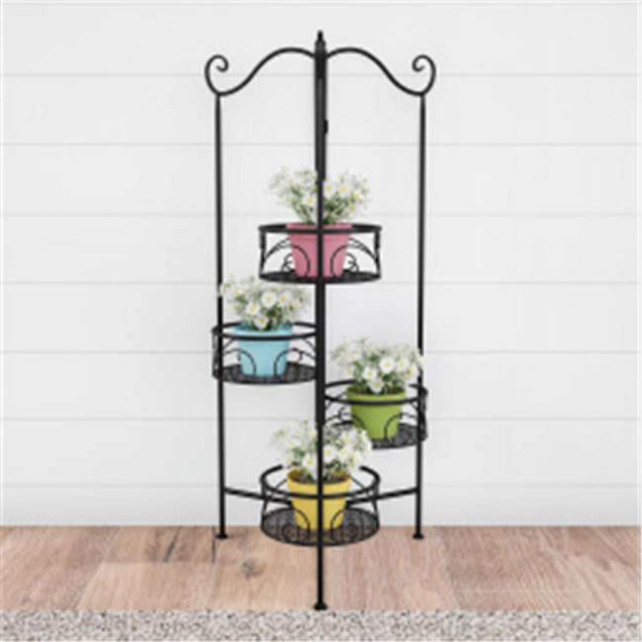 Plant Stand 4-Tier Indoor or Outdoor Folding Wrought Iron Metal Home ...