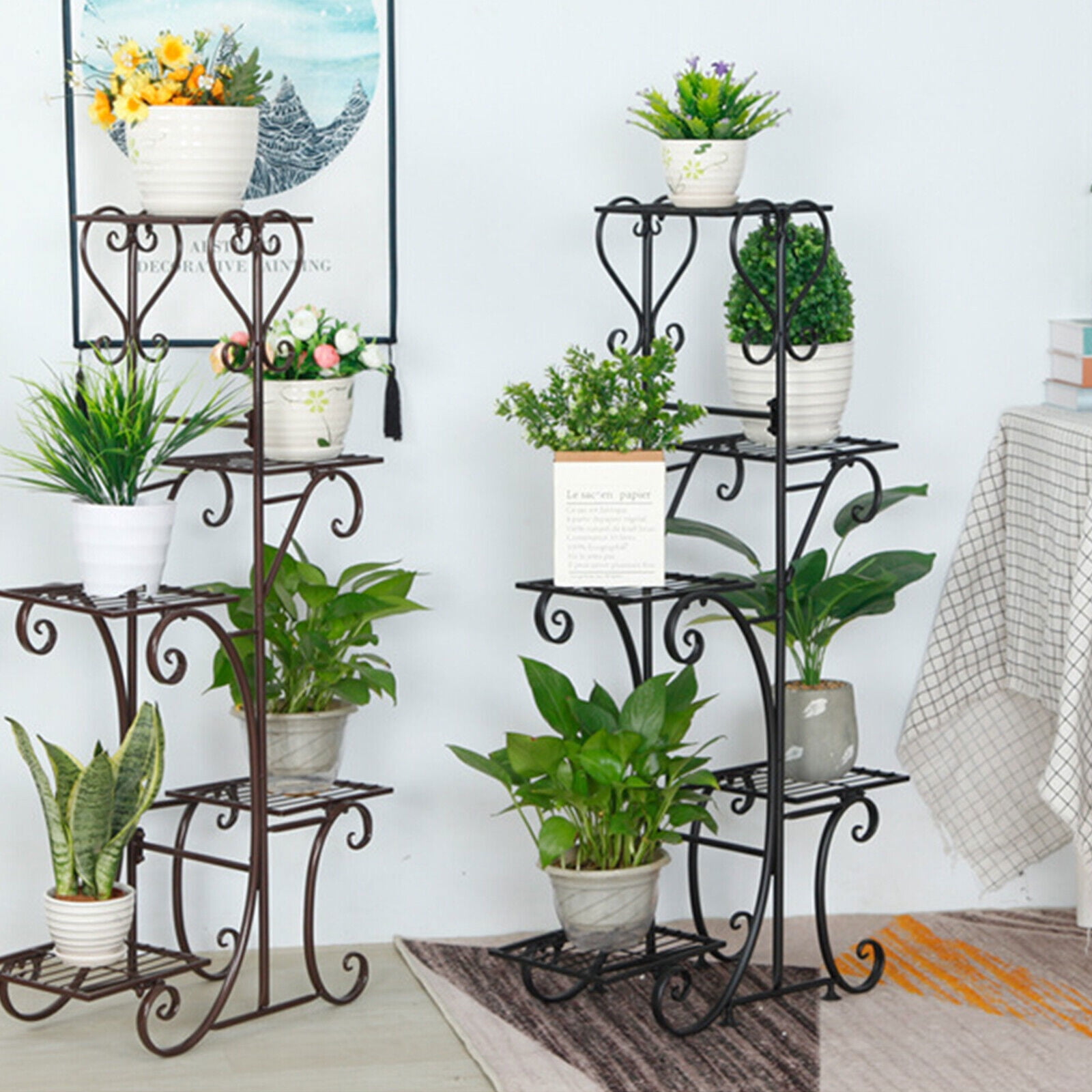 Plant Stand 5-Tier Flower Pot Rack Balcony Garden Balcony Decor Iron ...