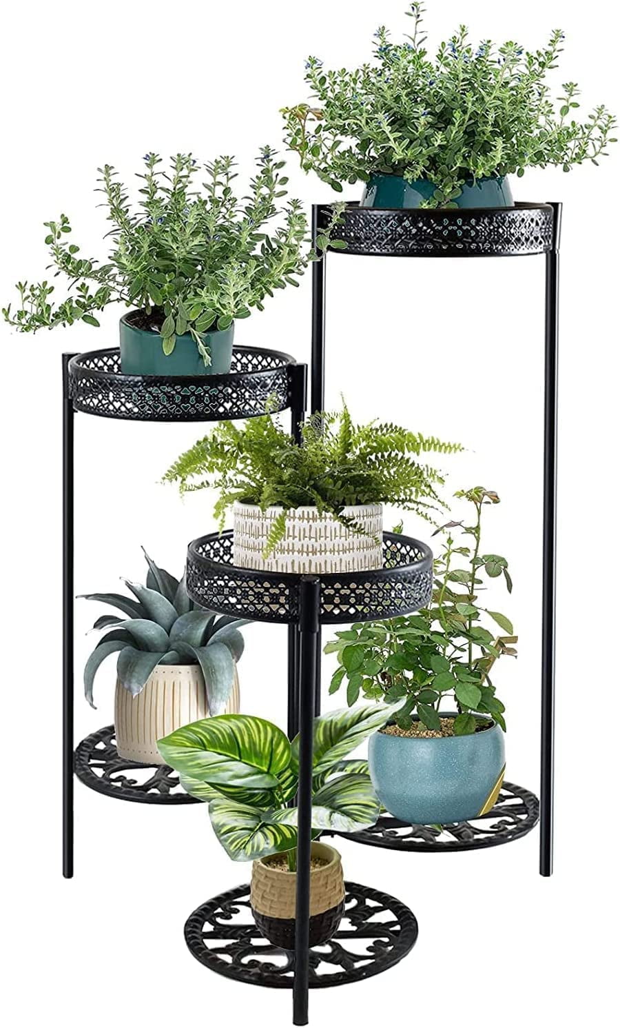 6-Tier Metal Plant Stand, Indoor/Outdoor Wrought Iron Flower Pot Rack ...