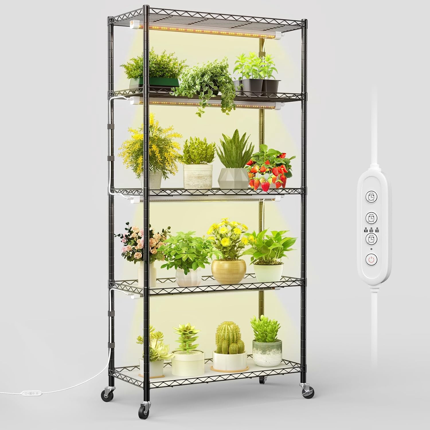 Plant Stand with Grow Light 5 Tier Adjustable Plant Shelf with 4-Pack ...