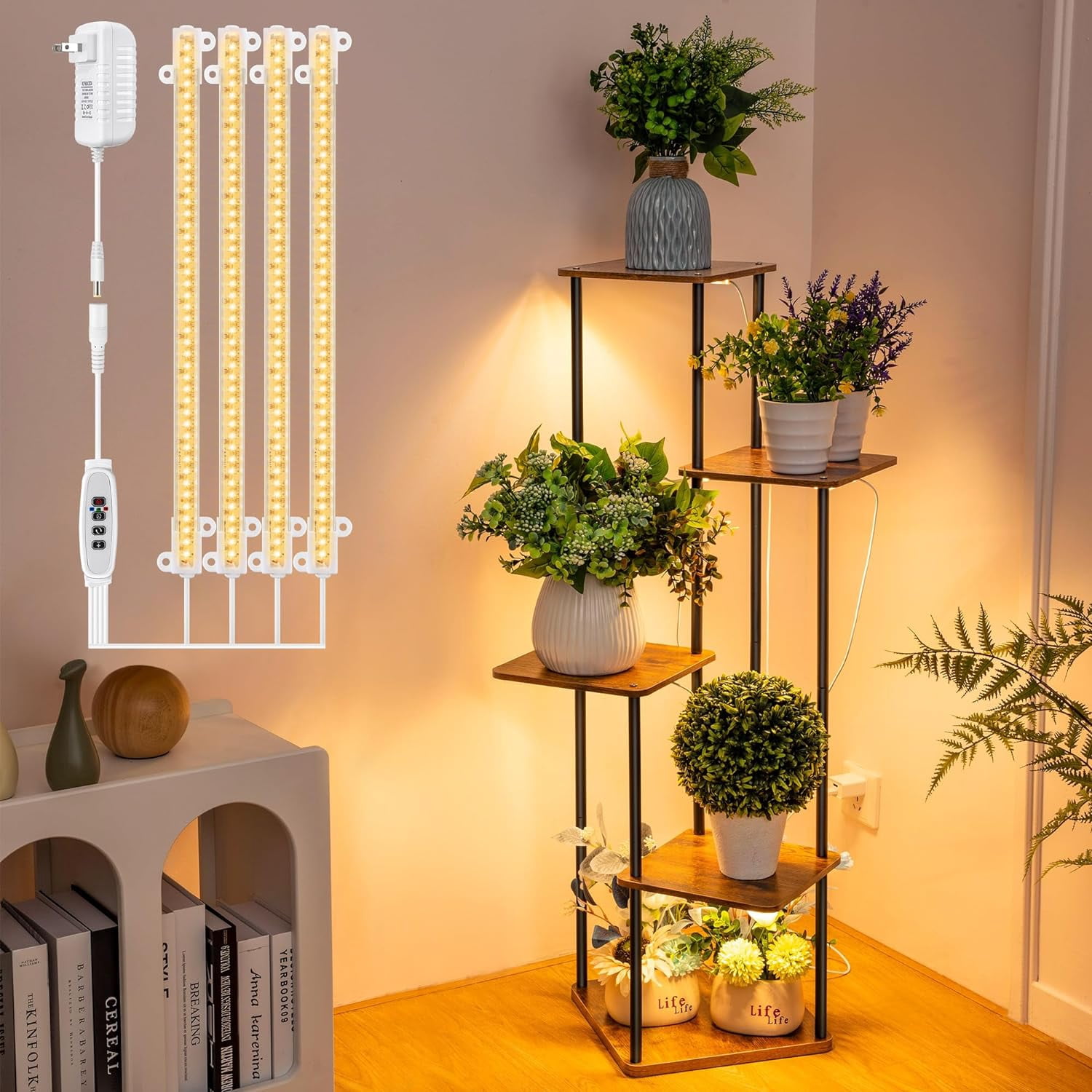 Plant Stand with Grow Light Indoor, 5 Tier 5 Potted Sturdy Metal Plant ...