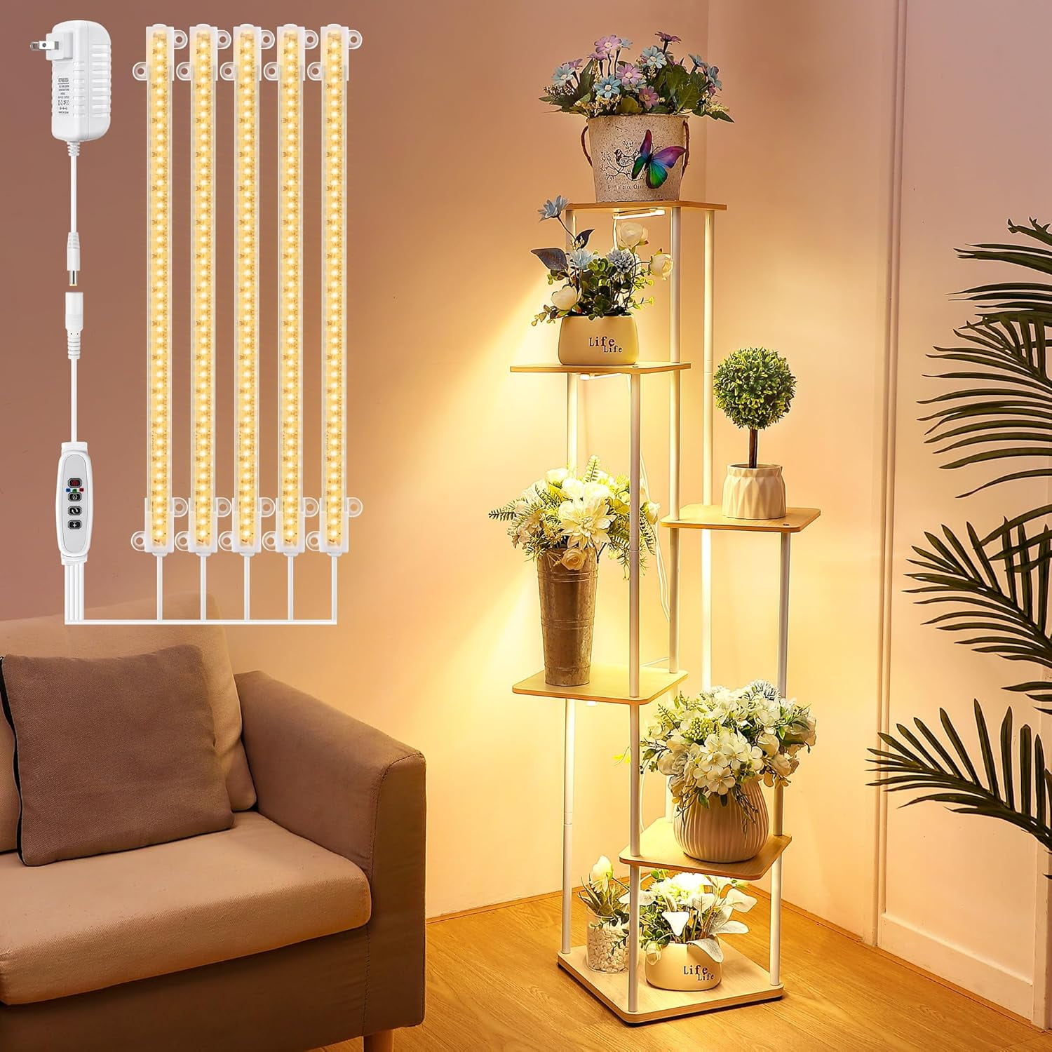 Plant Stand with Grow Light Indoor, 6 Tier 6 Potted Sturdy Metal Plant ...