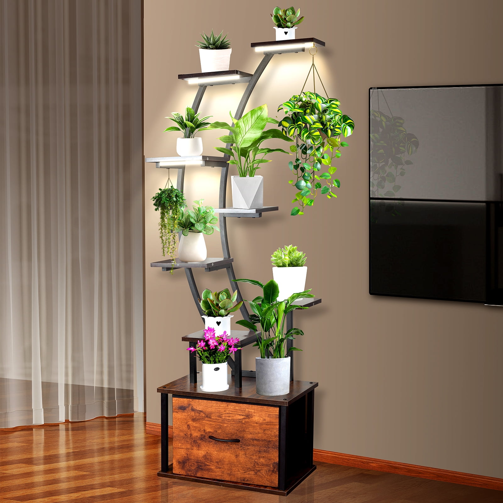 Plant Stand with Grow Light & Removable Drawer, 9 Tiered 62" Tall Metal ...