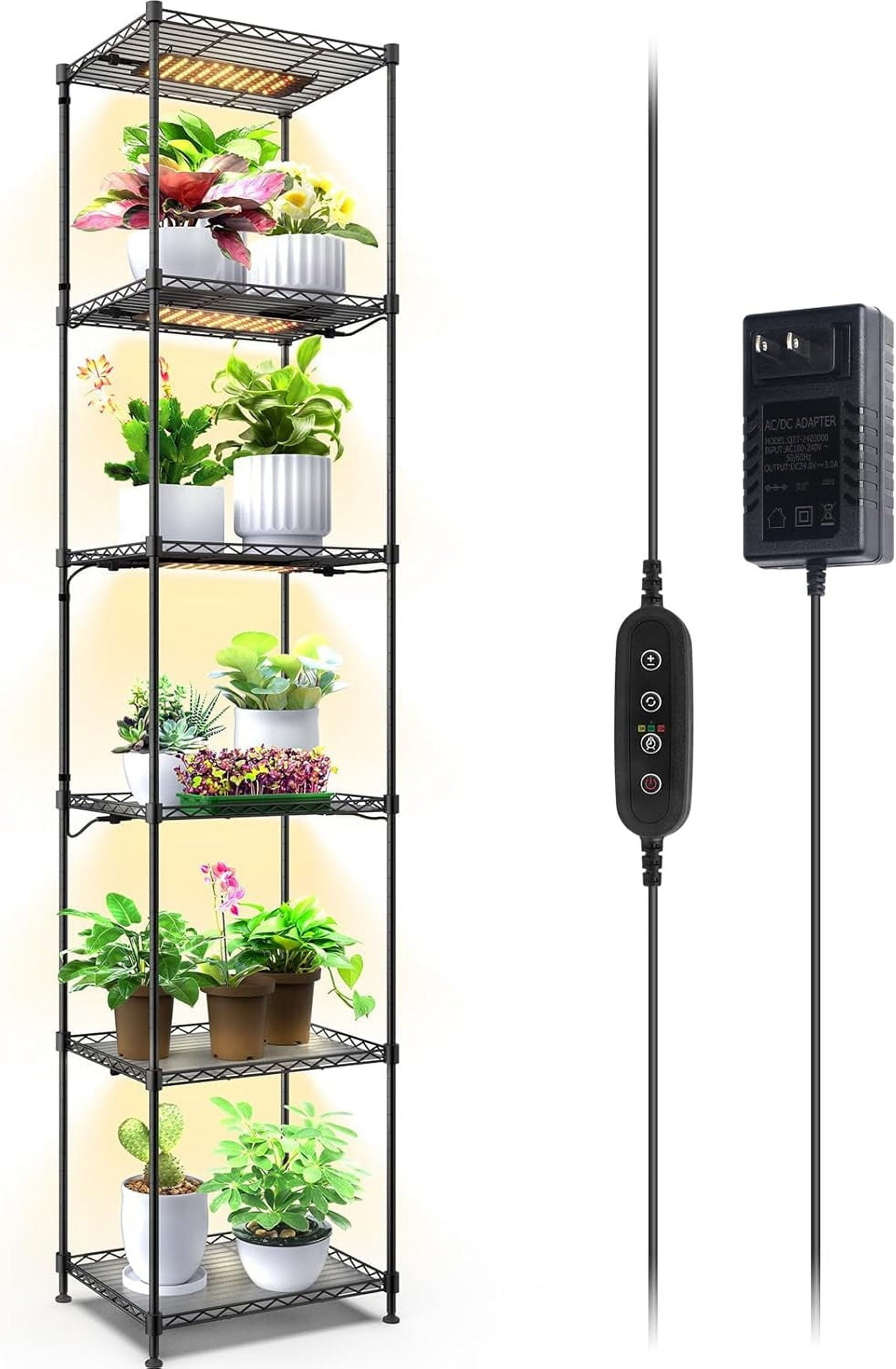 Plant Stand with Grow Lights, 6-Tier Plant Shelf with 5-Pack 50W Full Spectrum Ultra-Thin Grow ...