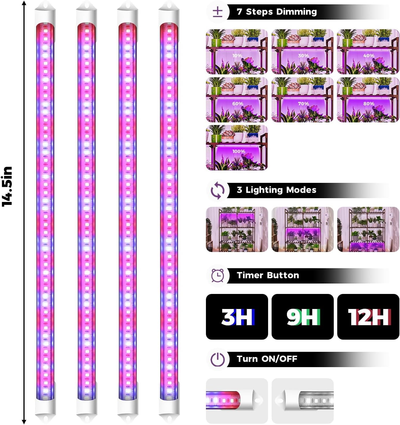 Plant Stand with Grow Lights for Indoor Plants Wood Plant Shelf 4 Tier ...