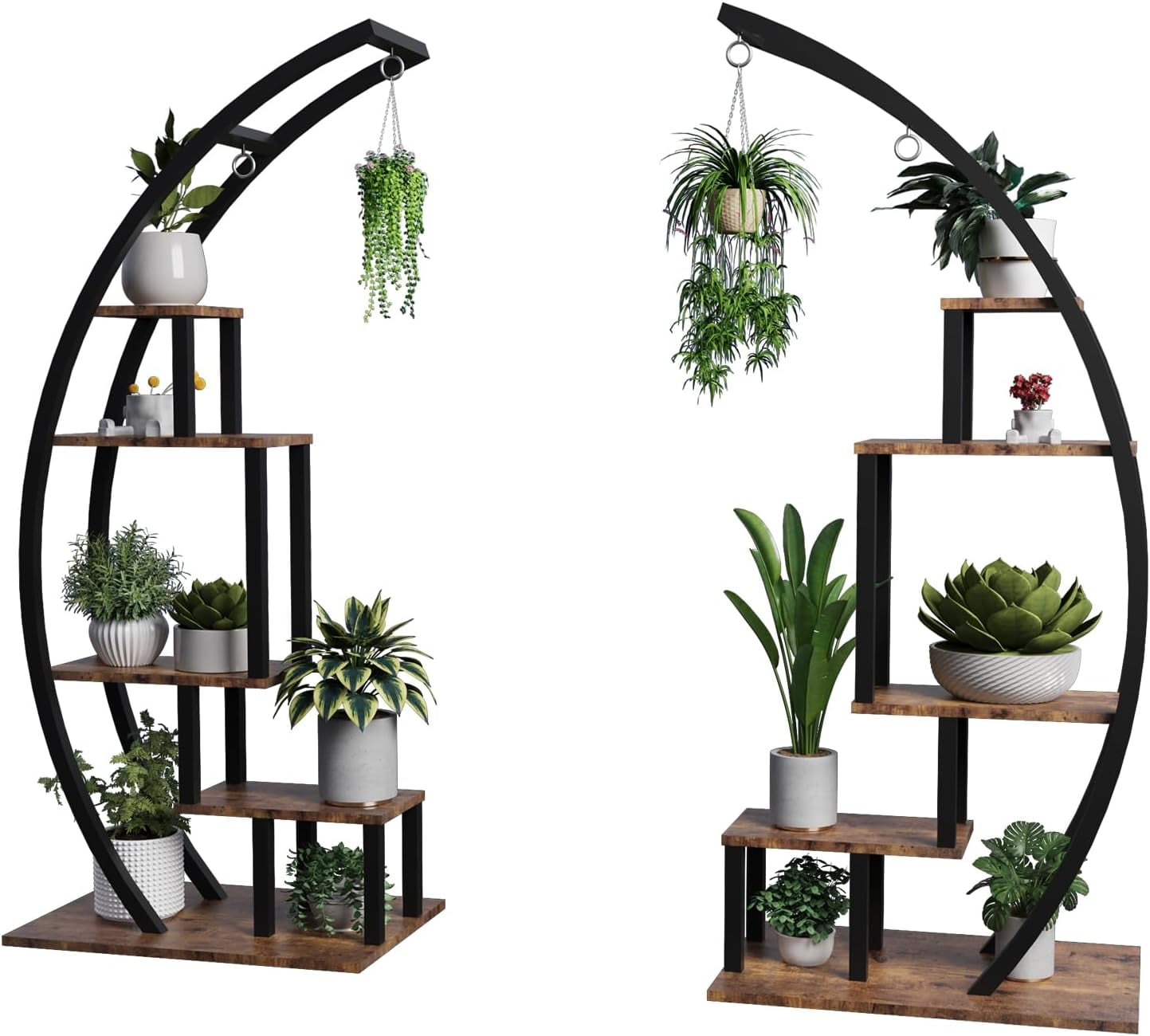 Plant Stand Indoor 2 Pack, 5 Tier Half Moon Plant Shelf, Tall Metal ...