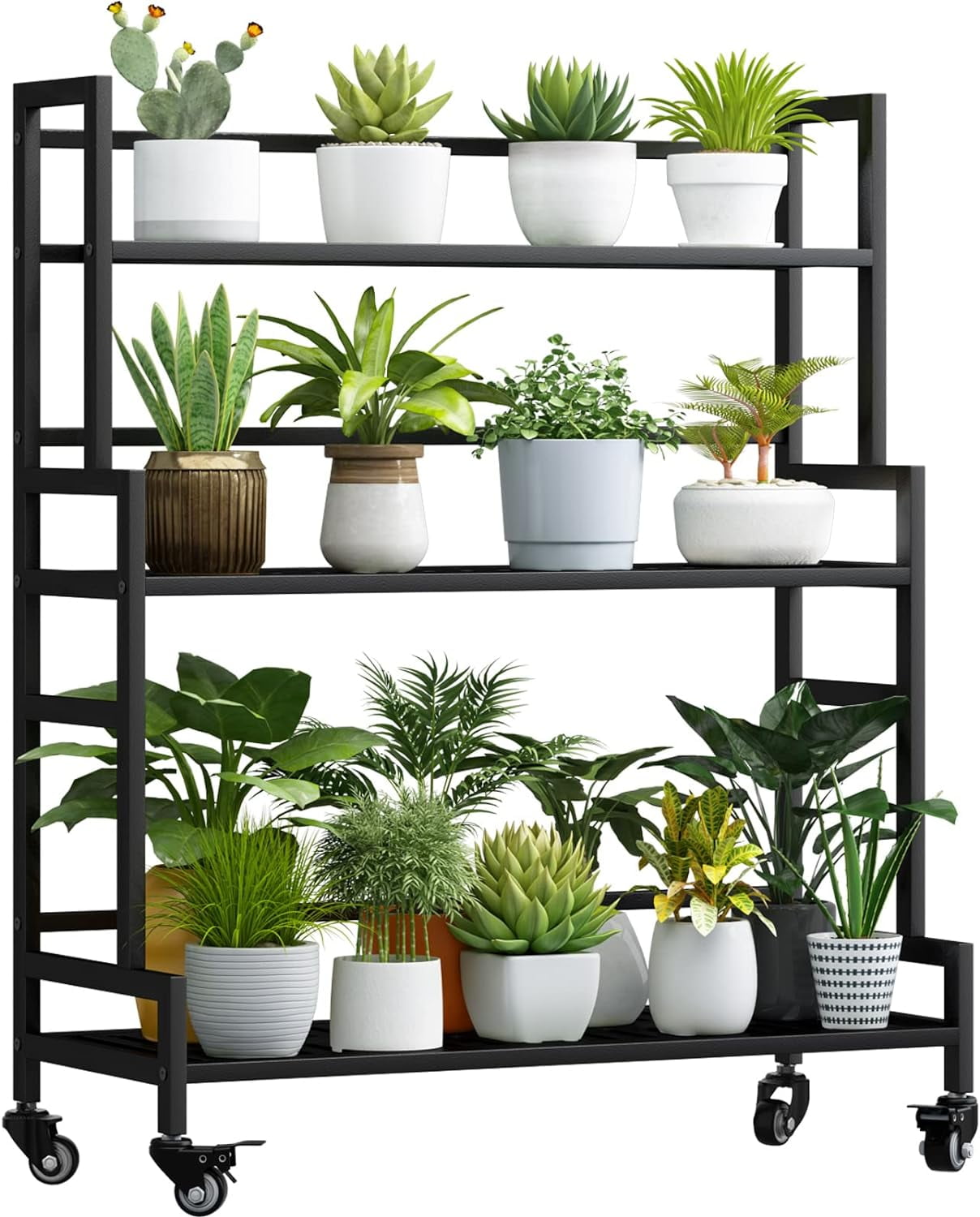 Plant Stand Indoor 3 Tier Metal Outdoor Tiered Stands Shelf With wheel ...