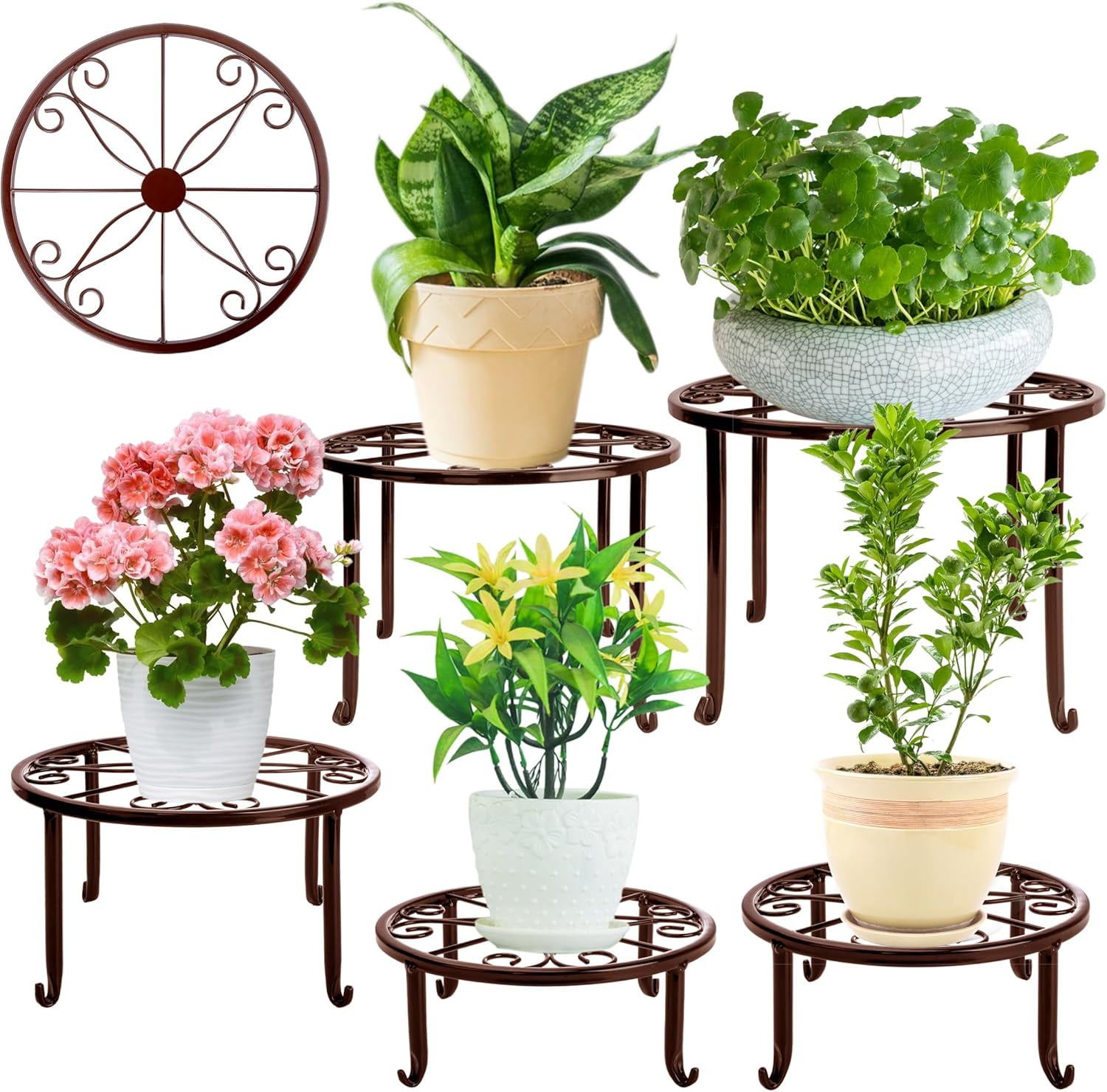 Plant Stand Indoor 5 Pack Brown Metal Plant Stands Outdoor Heavy Duty ...