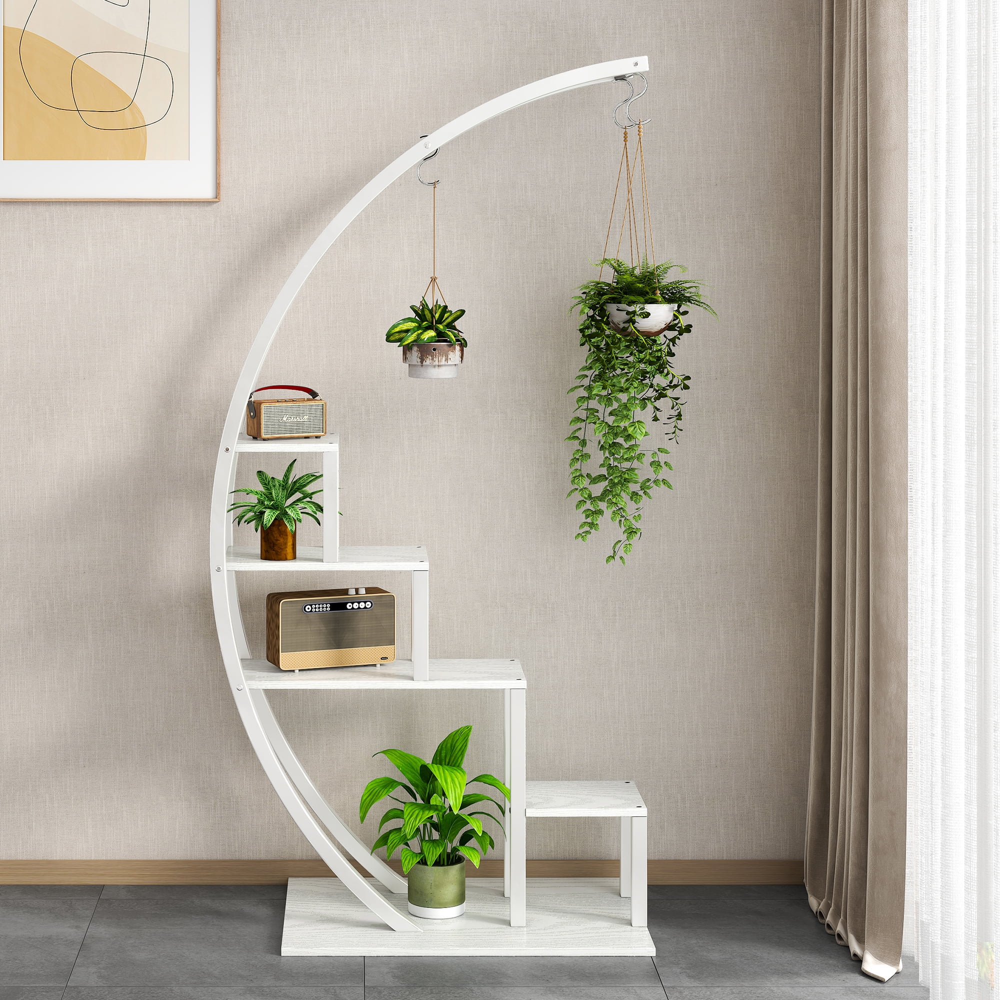 Plant Stand Indoor 5 Tier Tall, Metal Half Moon Plant Shelf 2 Pack ...