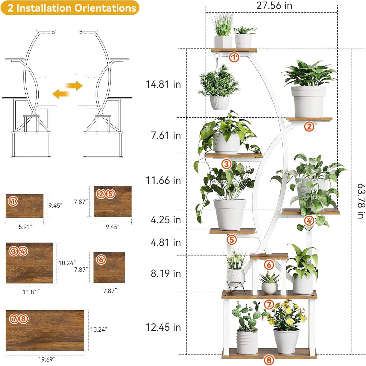 Plant Stand Indoor, 8-Tier 65 inch Tall Plant Shelf for Indoor Plants ...