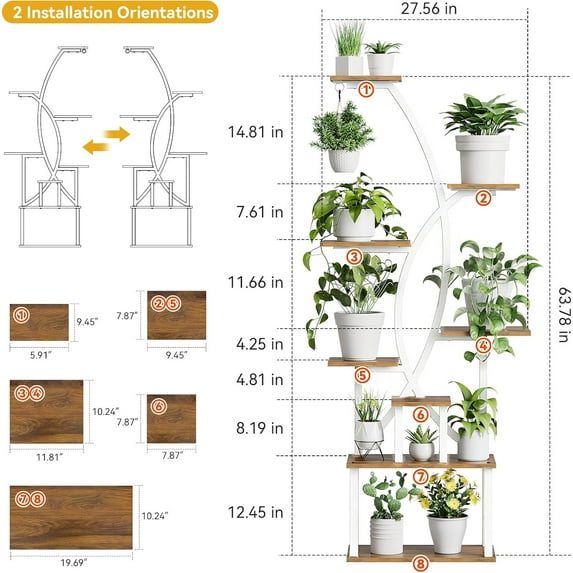 Plant Stand Indoor, 8-Tier 65 inch Tall Plant Shelf for Indoor Plants ...