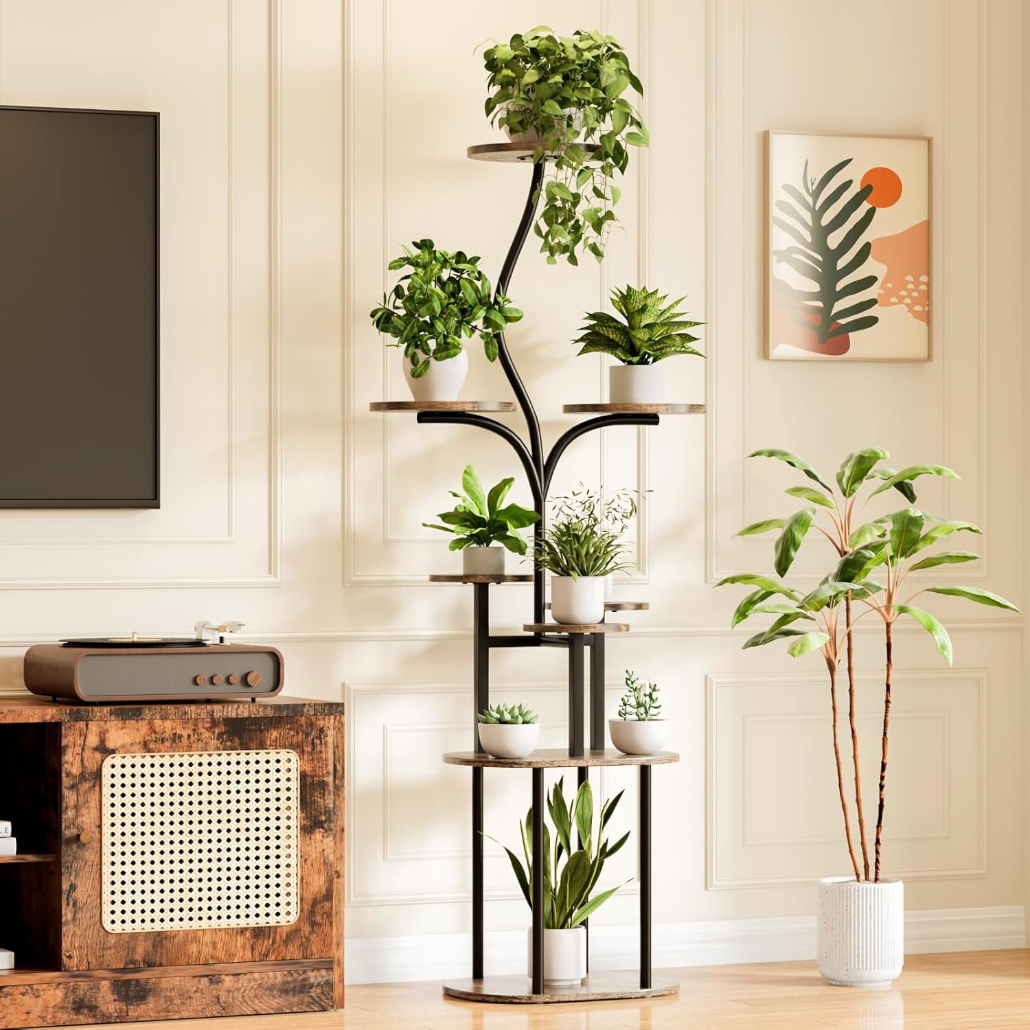 Plant Stand Indoor, 8 Tier Metal Flower Rack with Round Shelves, Modern ...