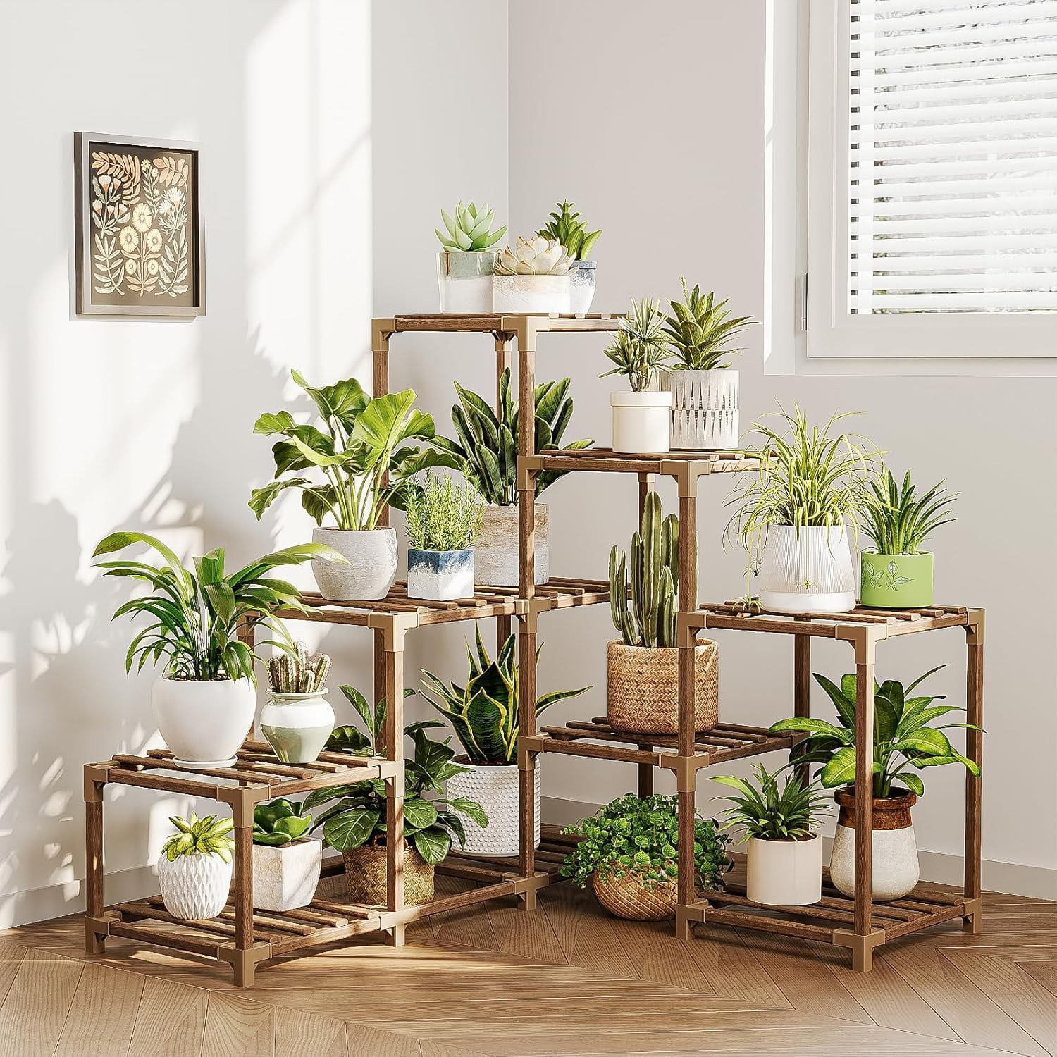 Plant Stand Indoor Corner Plant Shelf Outdoor for Multiple Plants Wood ...