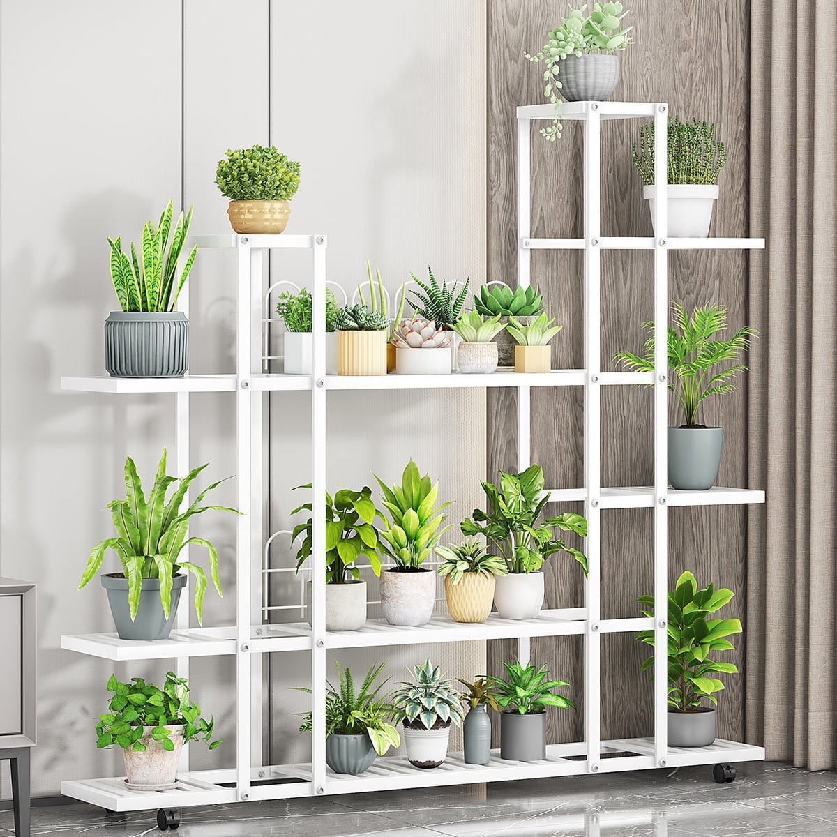 Plant Stand Indoor,Corner Tiered Plant Shelf with Wheels for Multiple ...