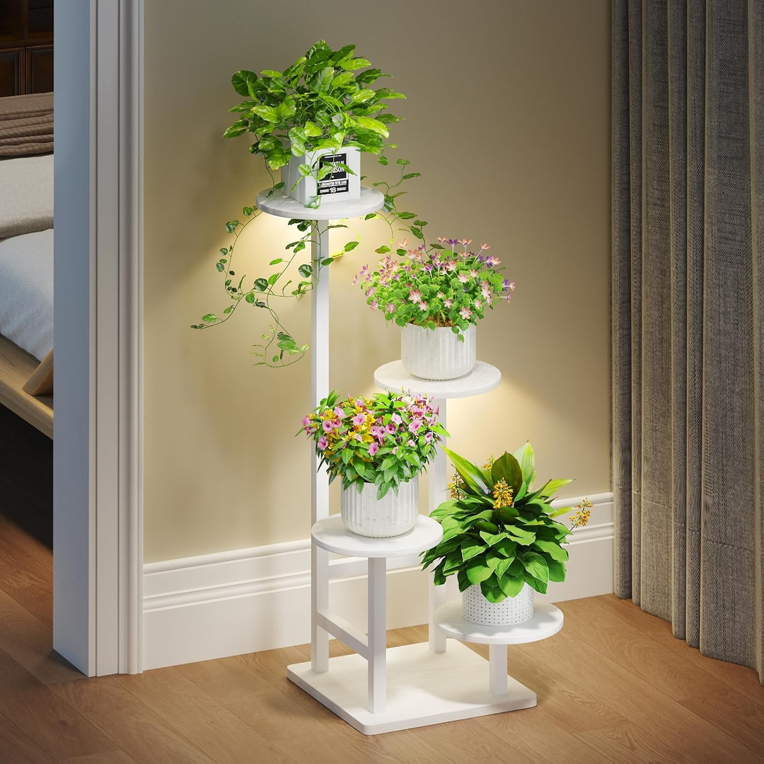 Plant Stand Indoor with Grow Light, 4-Tiered Tall Plant Stand Indoor ...