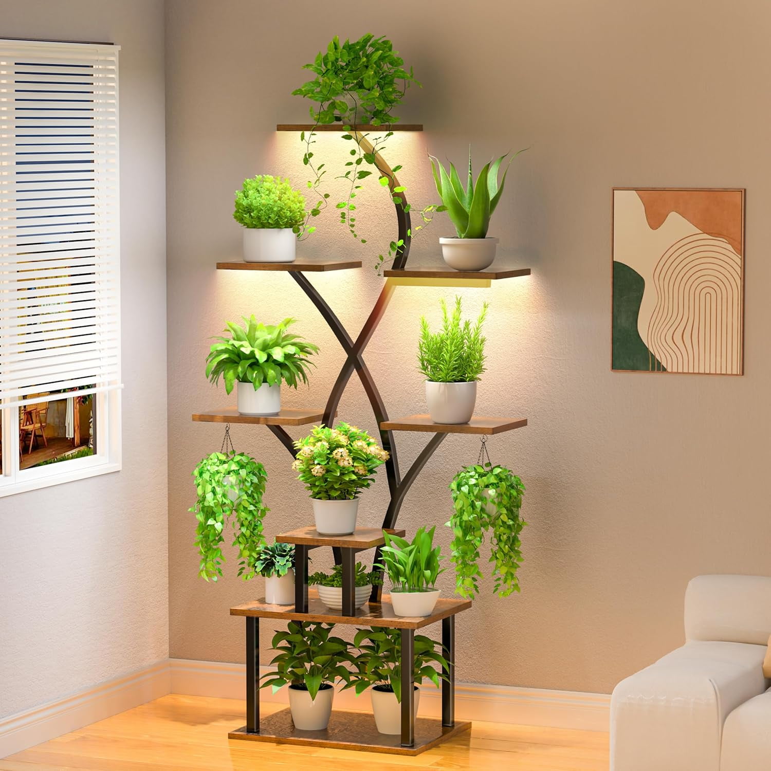 Plant Stand Indoor with Grow Light, 48" Tall 8-Tiered Metal Plant Shelf ...