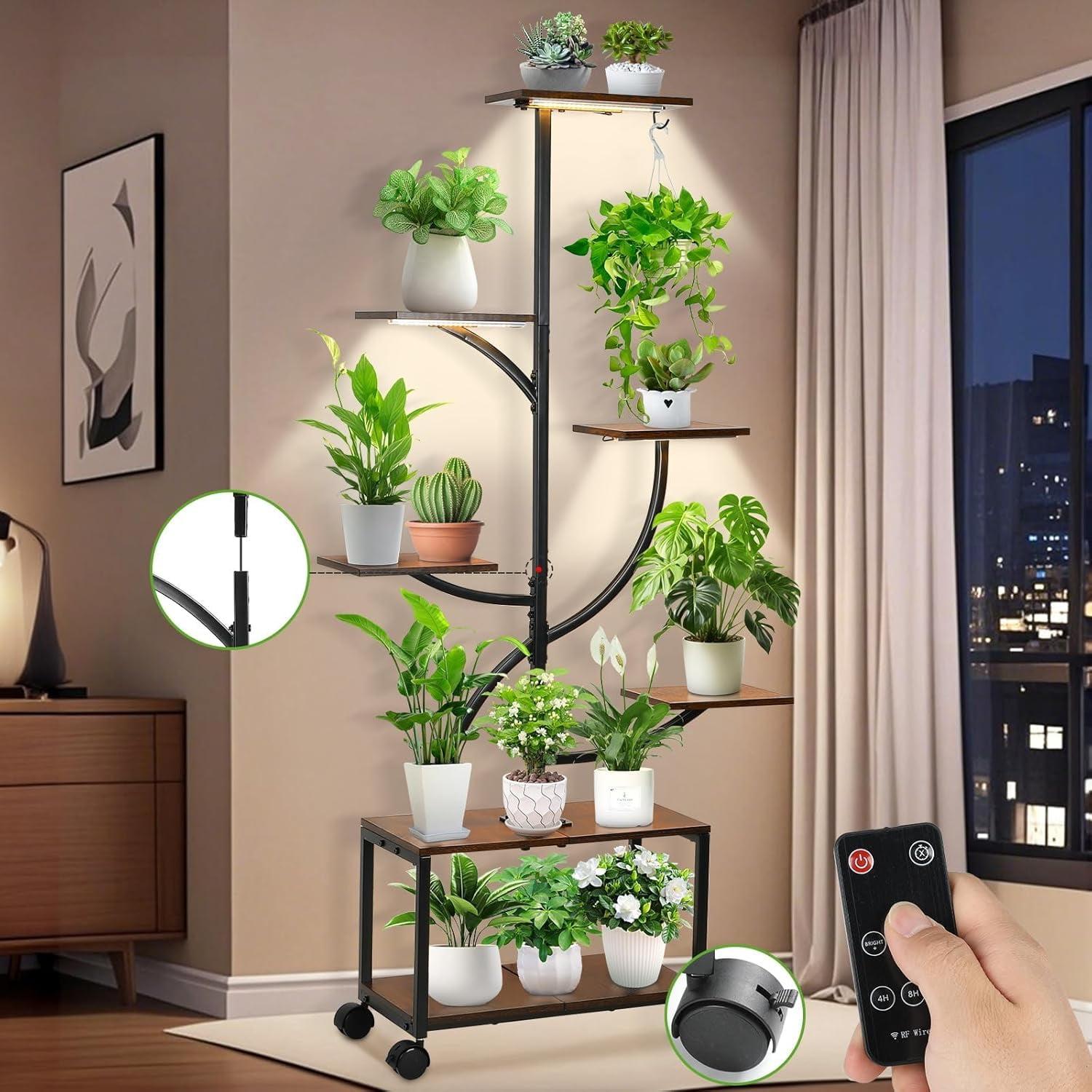 Plant Stand Indoor with Grow Light, 7 Tiered Plant Shelf with Wheels ...