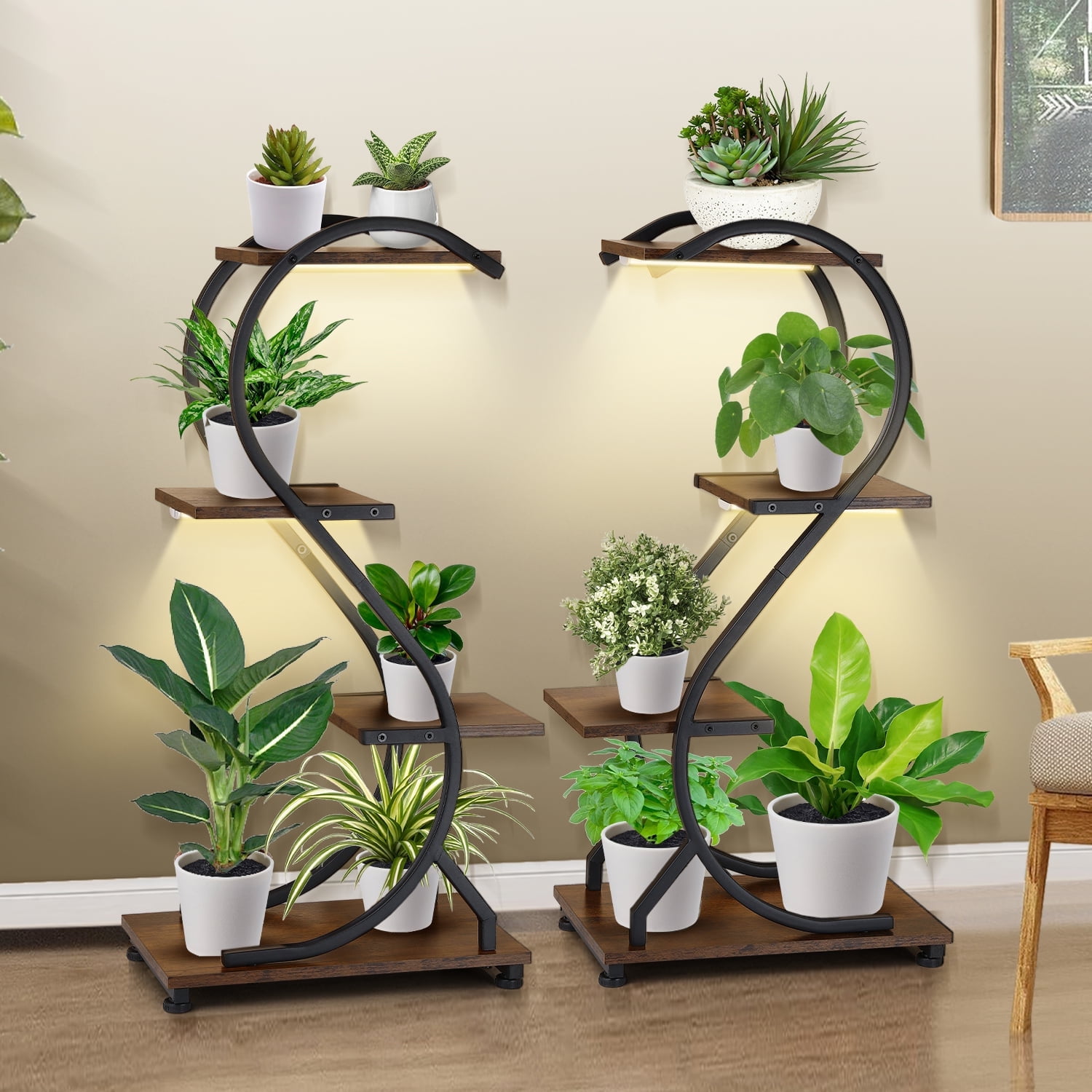 Plant Stand Indoor with Grow Lights, 4-Tiered Metal Plant Shelf Indoor ...