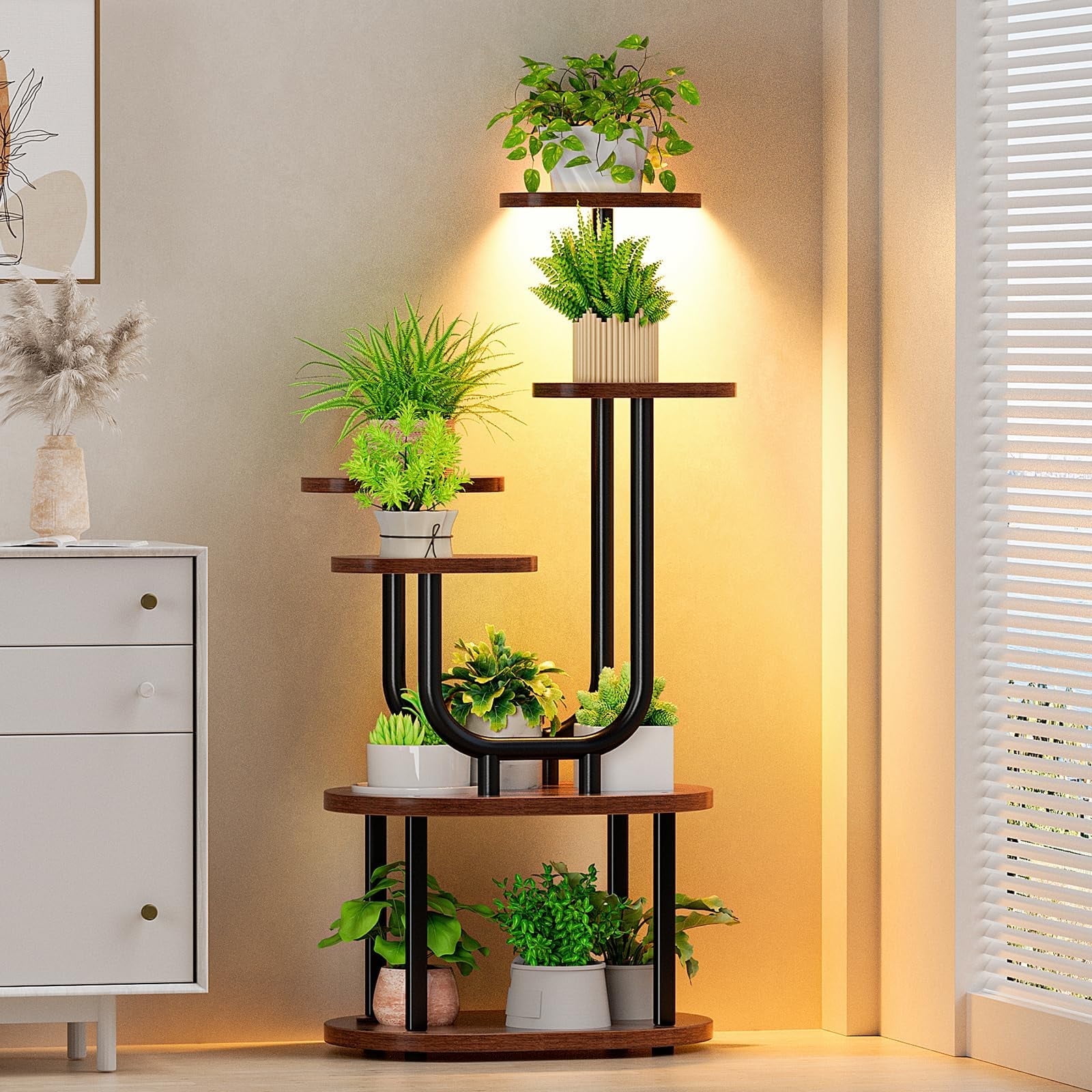 Plant Stand Indoor with Grow Lights, 41.5" Tall Multiple Plant Shelf, 6 ...