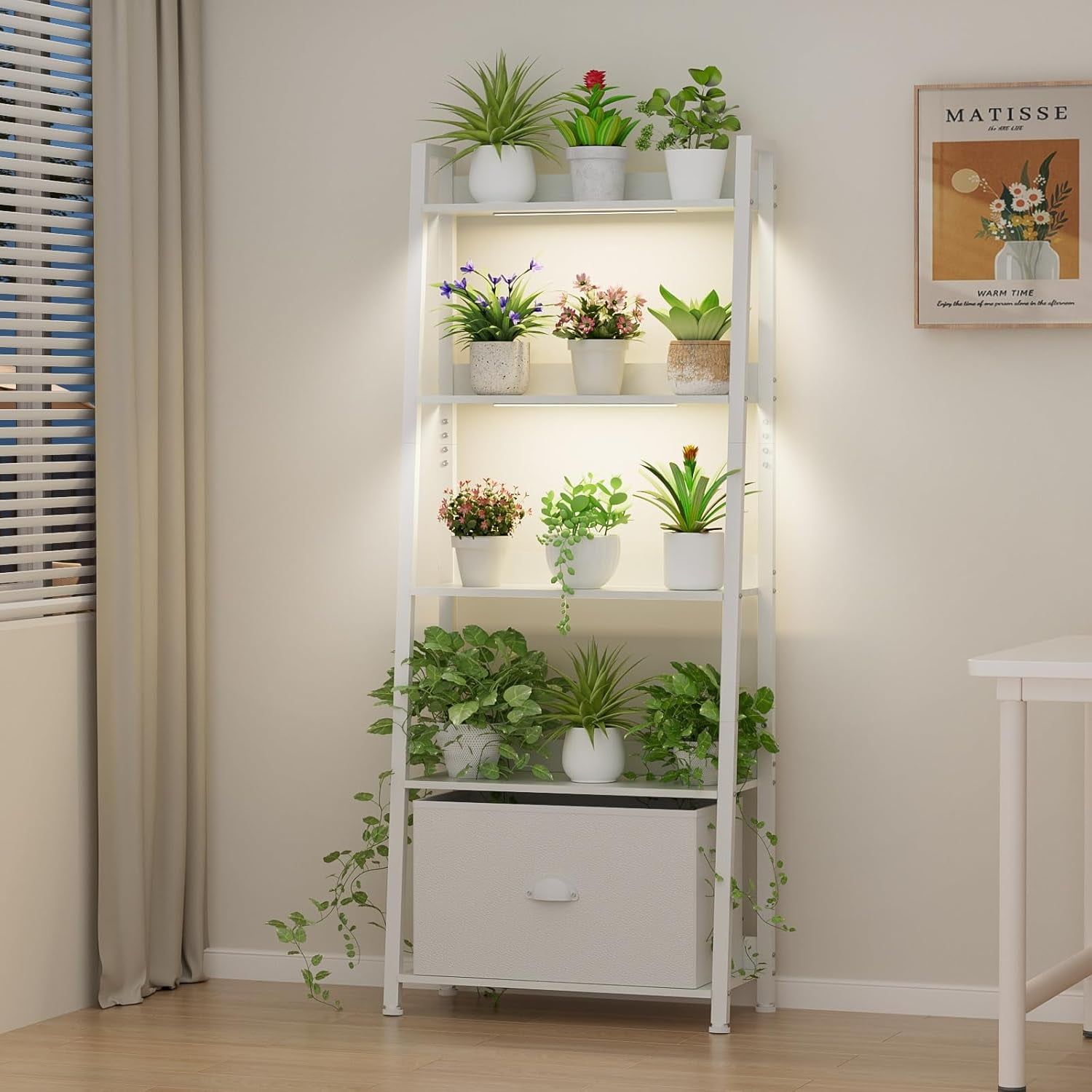 Plant Stand Indoor with Grow Lights, 5 Tier Tall Plant Shelf, 63" Wood ...