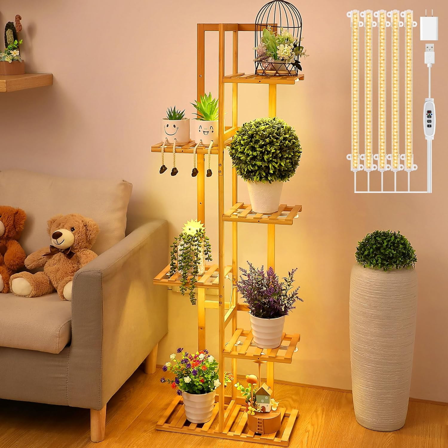 Plant Stand Indoor with Grow Lights, 6 Tiered Corner Plant Stands for ...