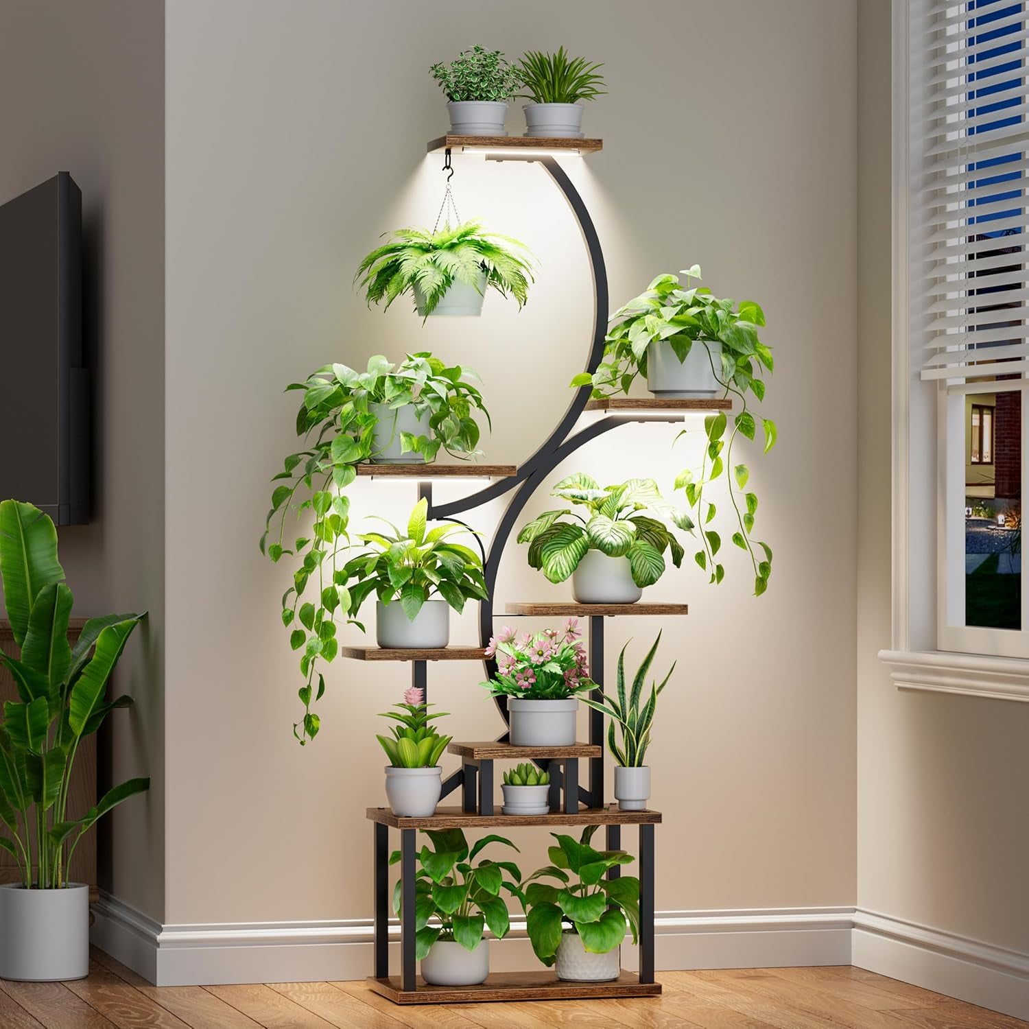 Plant Stand Indoor with Grow Lights - 62" Tall Plant Shelf, Lighted ...