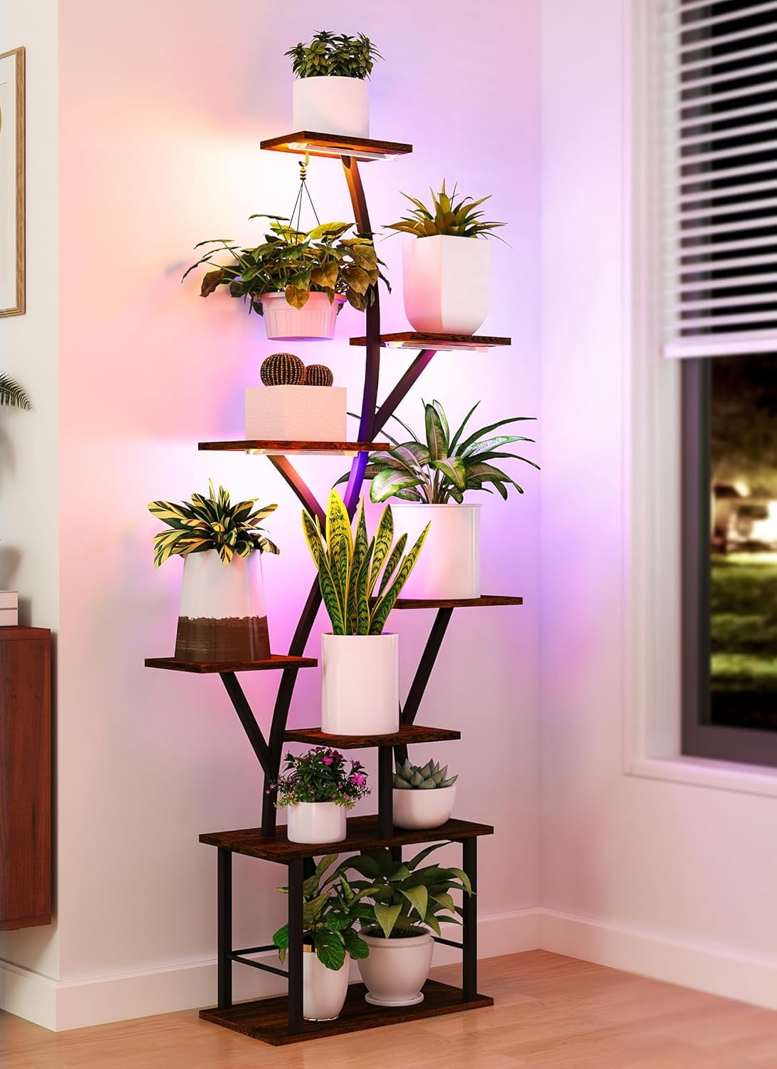 Plant Stand Indoor with Grow Lights 64" Tall Plant Shelf Lighted Corner ...