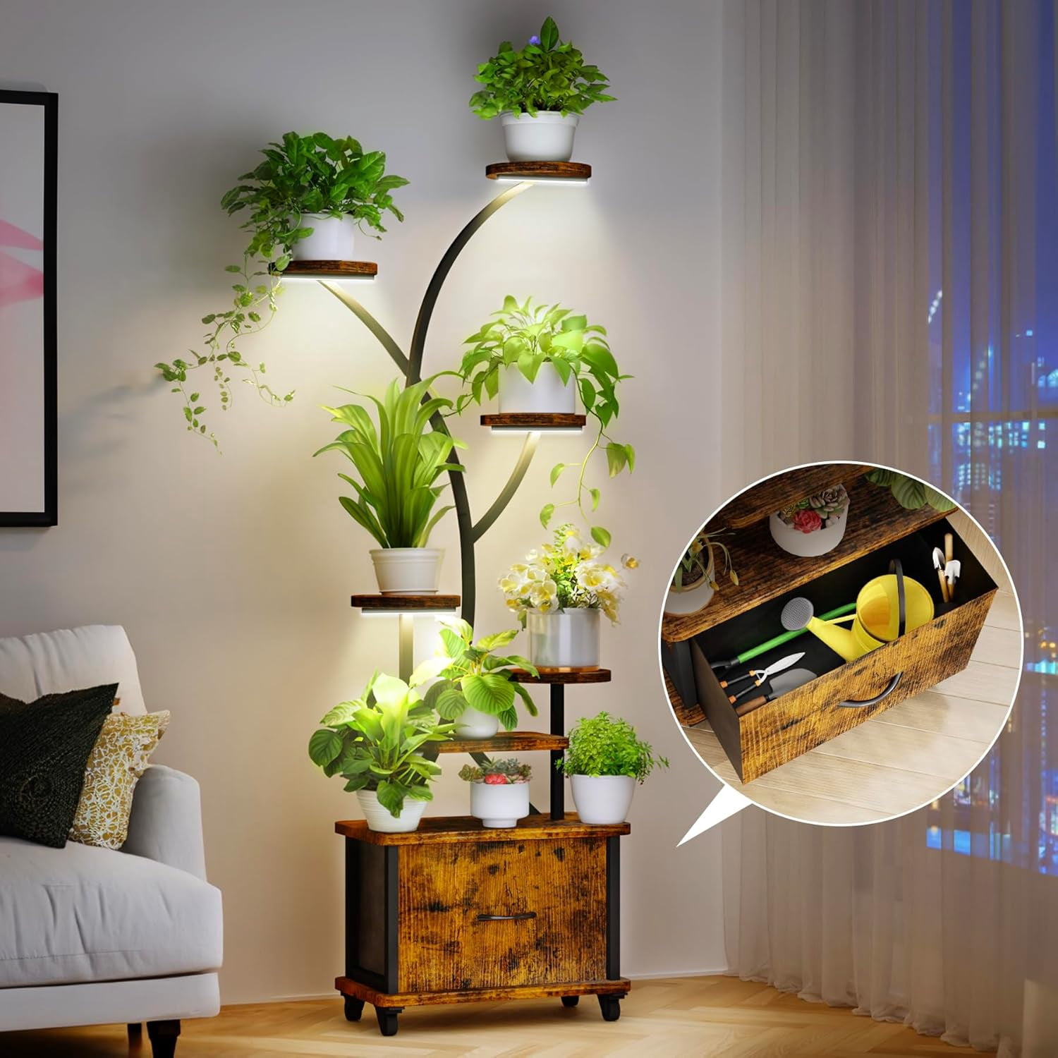 Plant Stand Indoor with Grow Lights, 8 Tiered Indoor Plant Shelf with ...