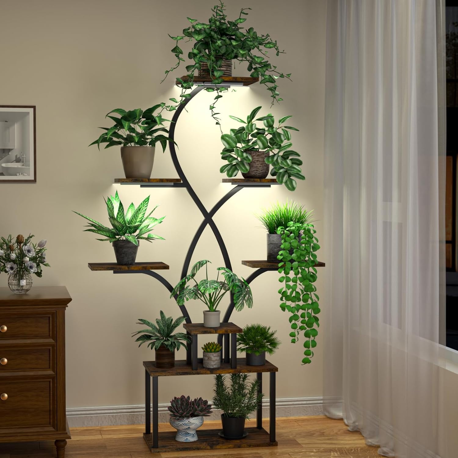 Plant Stand Indoor with Grow Lights, 8-Tiered Lighted Plant Shelf, 62 ...