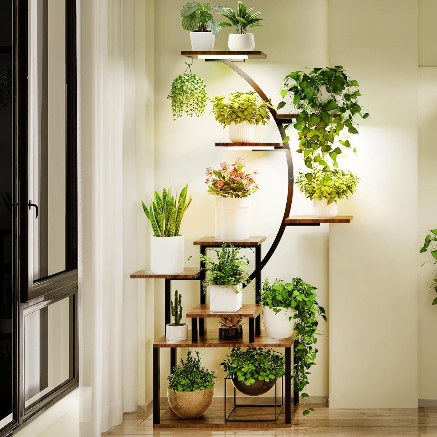 Plant Stand Indoor with Grow Lights, 9-Tiered Metal Plant Stand for ...