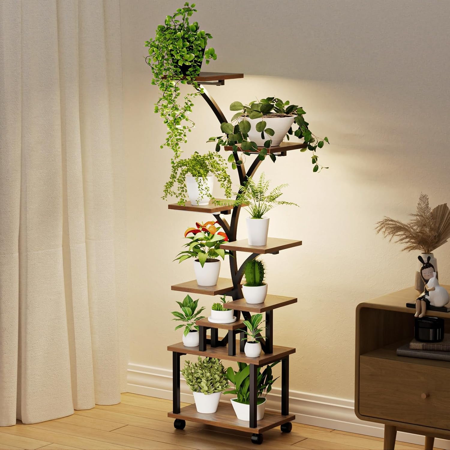 Plant Stand Indoor with Grow Lights, 9 Tiered Movable Plant Shelf with ...