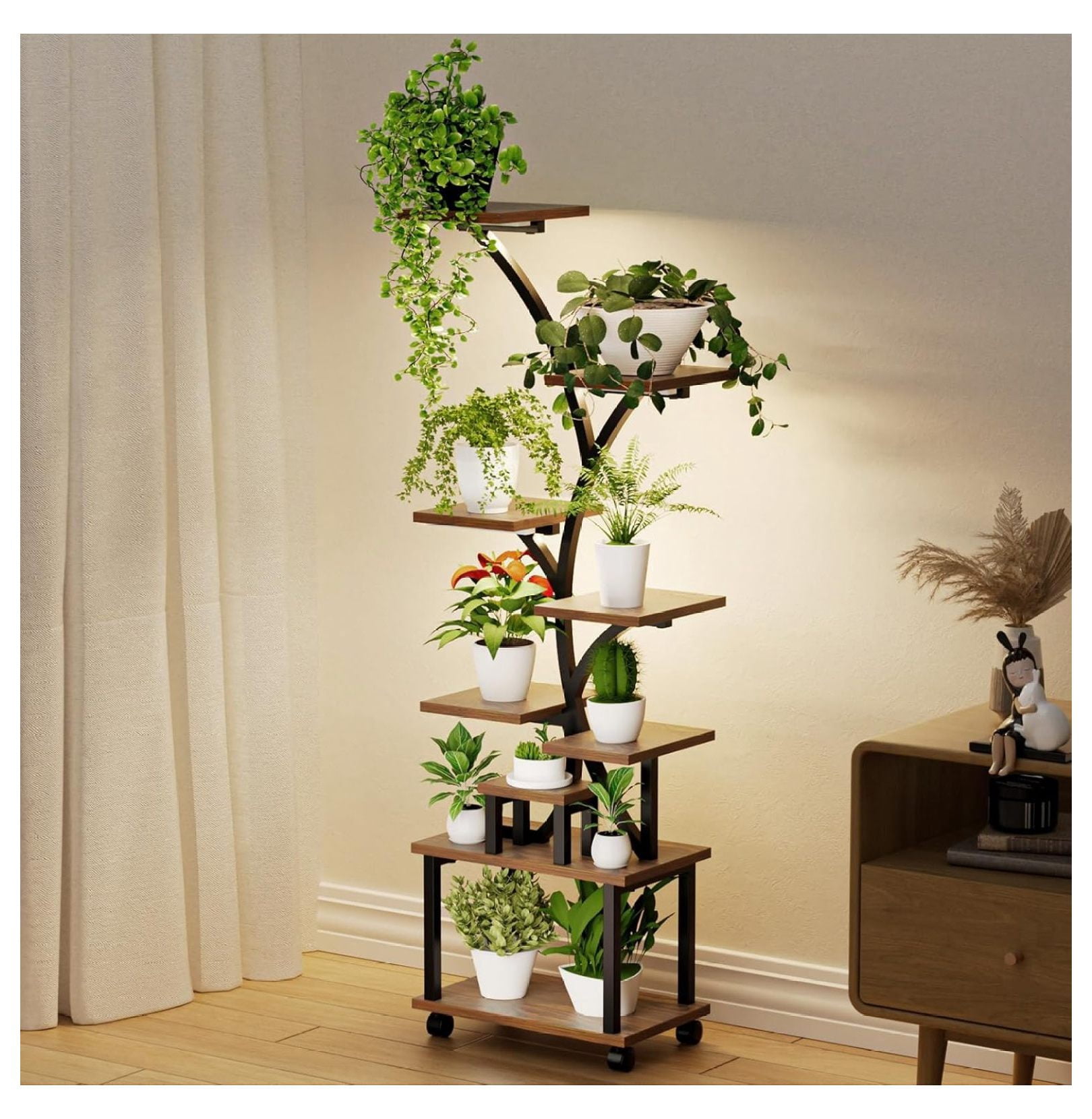 Plant Stand Indoor with Grow Lights, 9 Tiered Movable Plant Shelf with ...