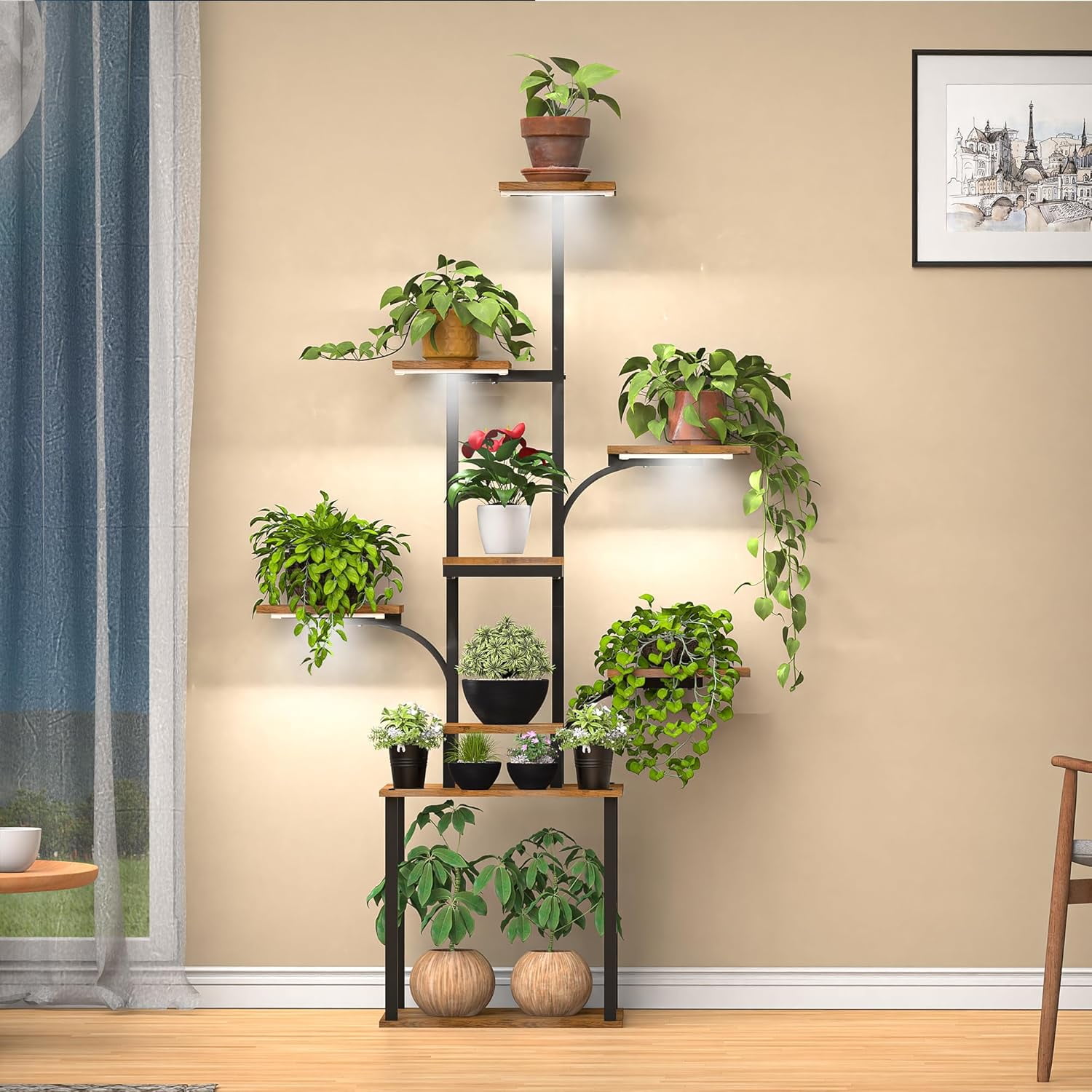Plant Stand Indoor with Grow Lights, 9 Tiered Plant Shelf with 4 Grow Lights, Metal Plant Stand ...
