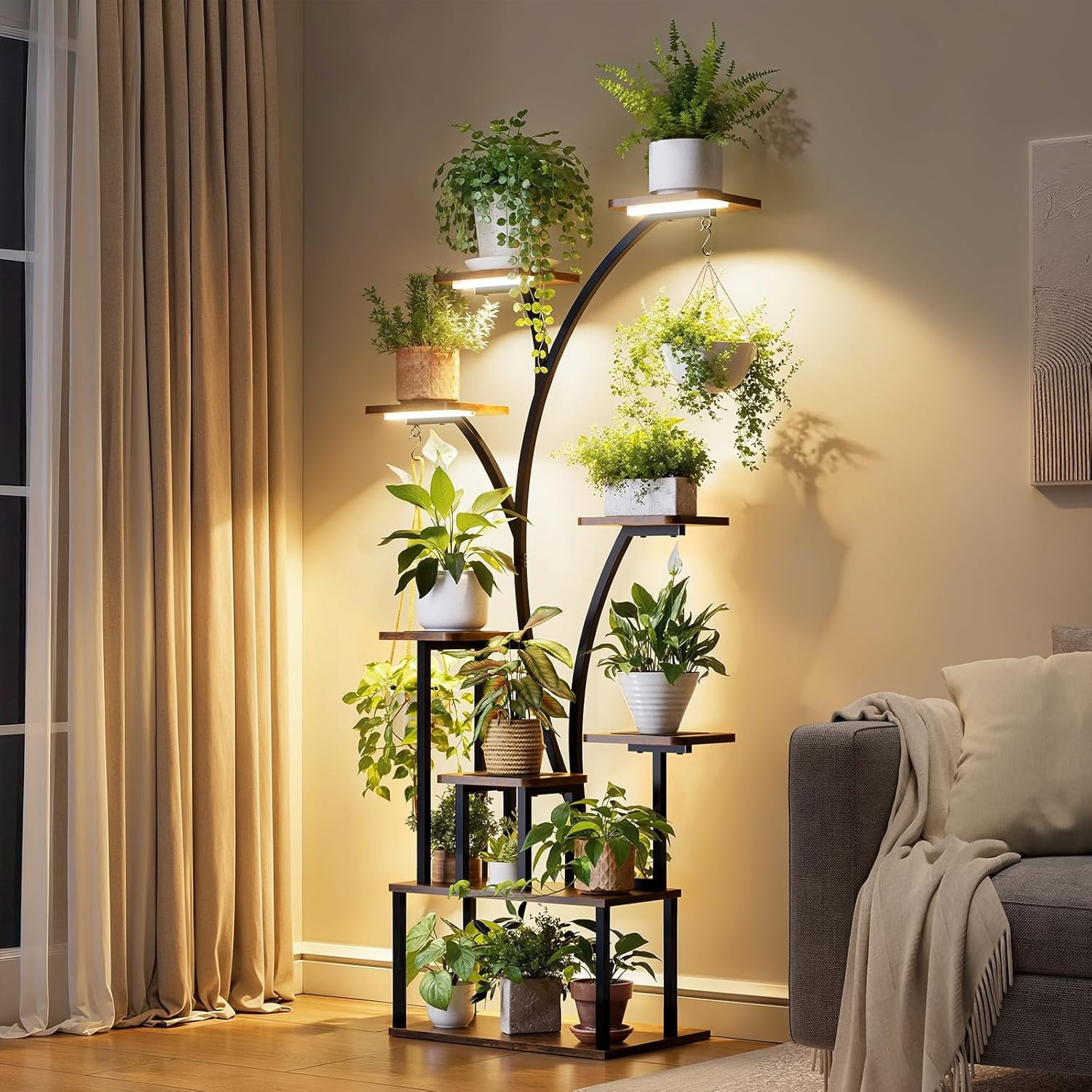 Plant Stand Indoor with Grow Lights, 9 Tiered Tall Plant Shelf Indoor ...