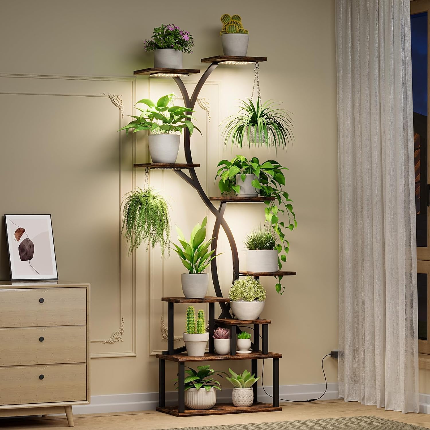 Plant Stand Indoor with Grow Lights 9 Tiered Wood Indoor Plant Shelf 62 ...