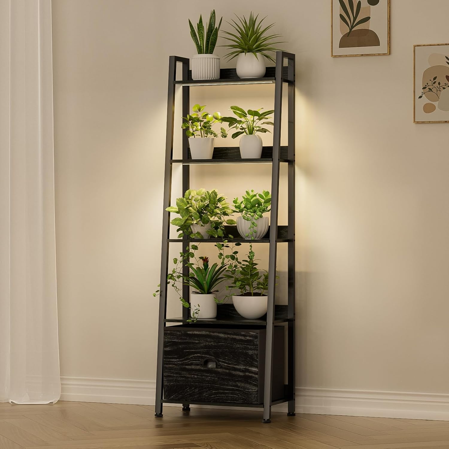 Plant Stand Indoor with Grow Lights & Drawer, 5 Tiered Metal Plant ...