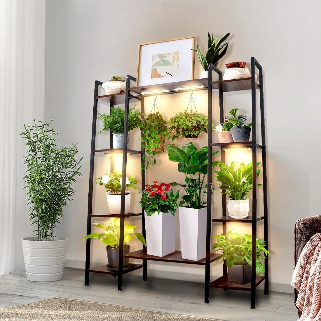 Plant Stand Indoor with Grow Lights LED Upgraded 6 Headed 55 inch Metal ...