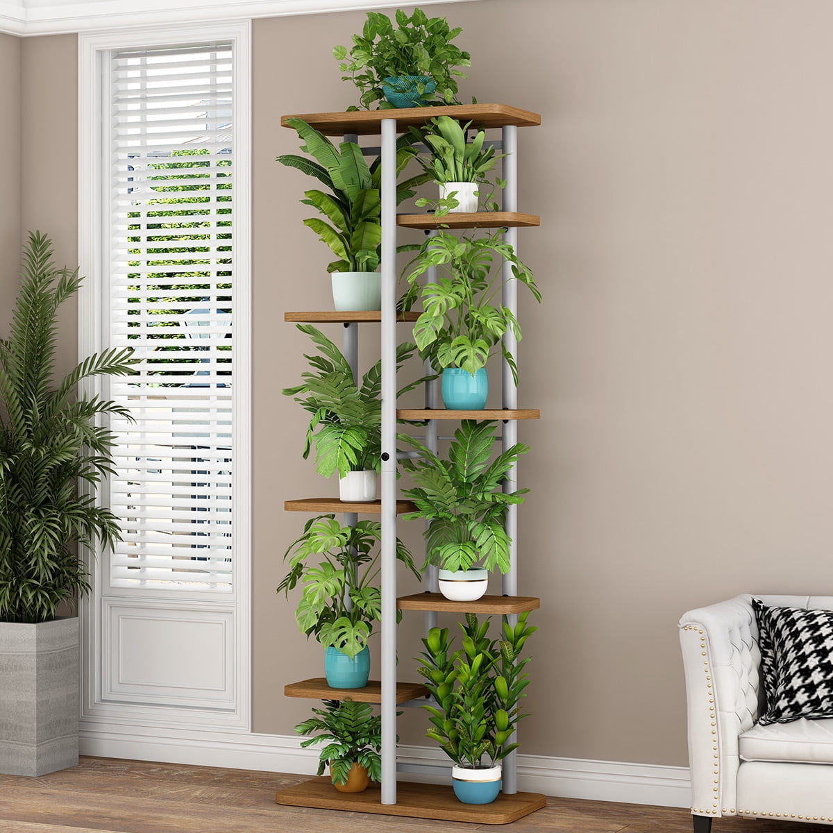 Plant Stand Indoor Metal Flower Shelf With Wooden Base Anti Slip Corner ...